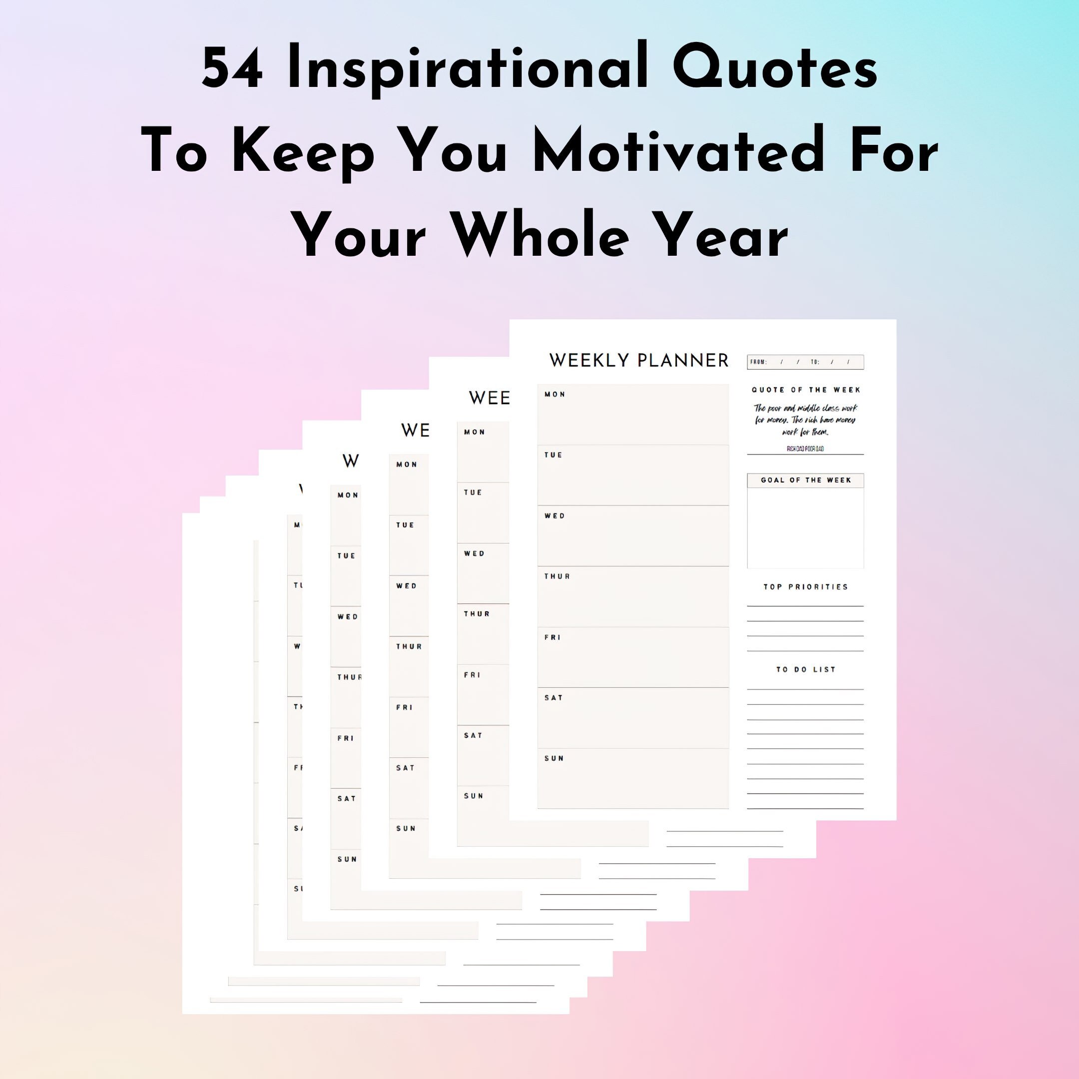 54 Weekly Printable PDF Motivational Planner With Quotes From Books - Etsy