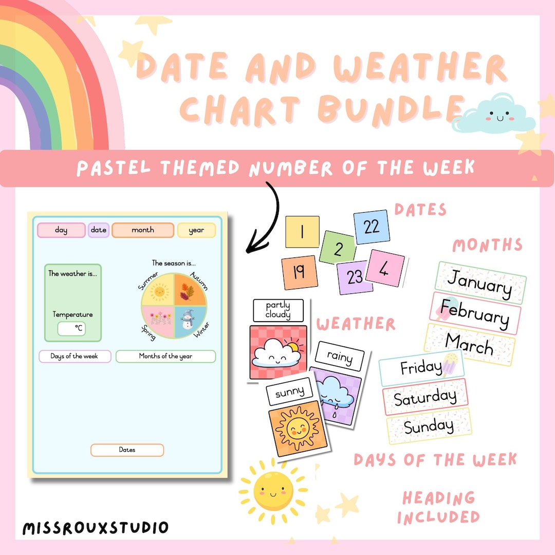 Pastel Classroom Date and Weather Chart Bundle | Printable Calendar ...