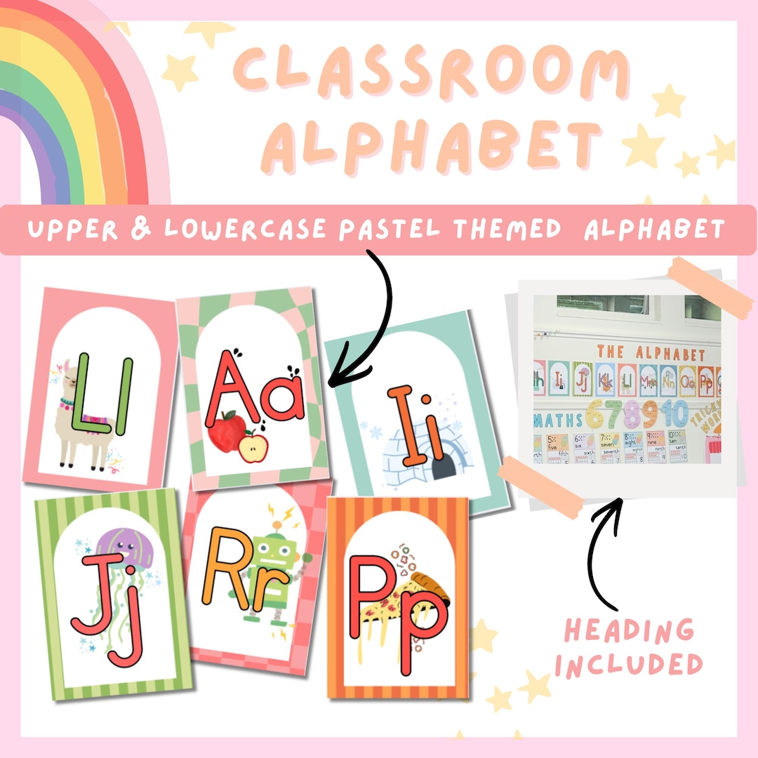Pastel Classroom Alphabet Posters | Uppercase Lowercase ABC Learning ...