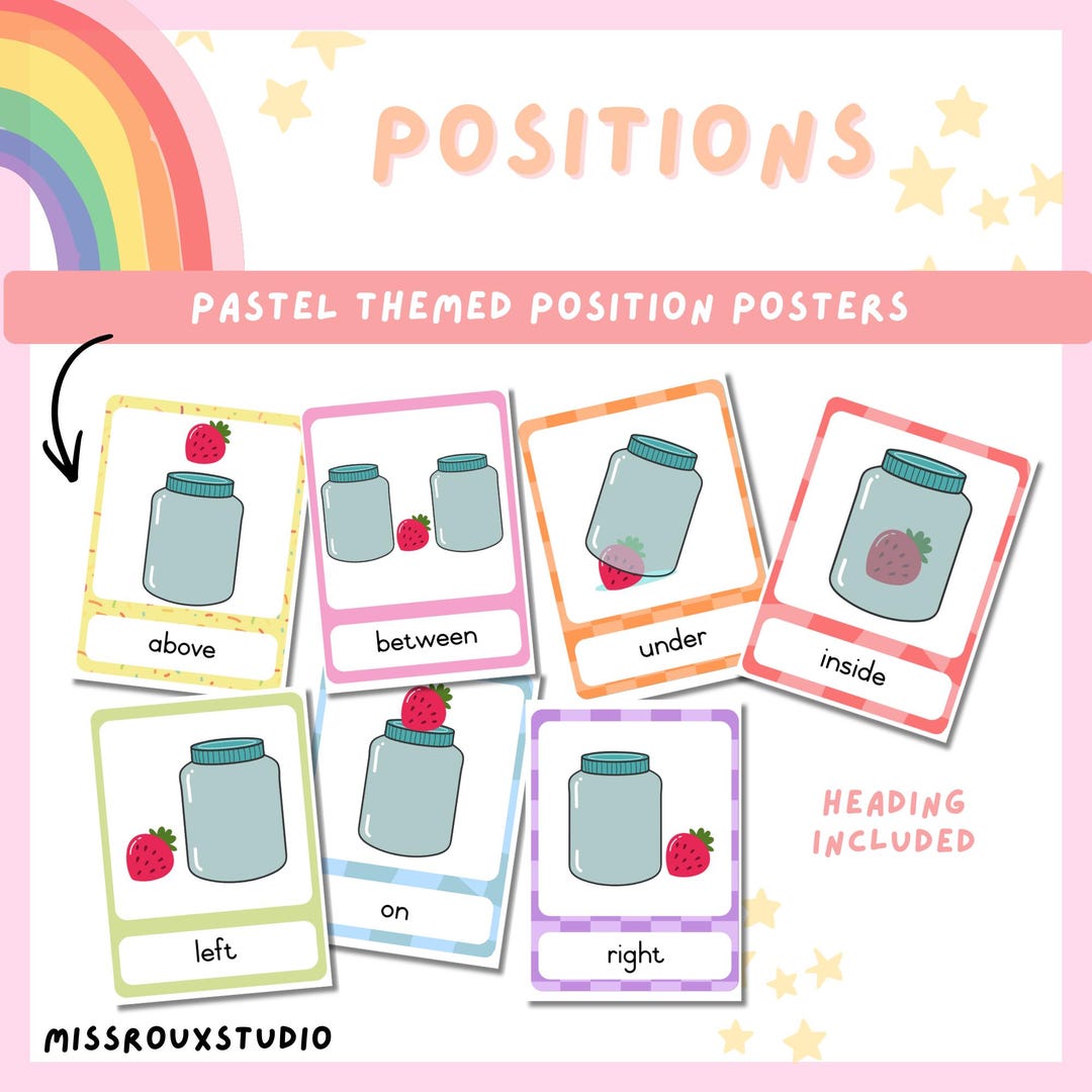 Pastel Classroom Position Posters | Prepositions | Printable Positional ...