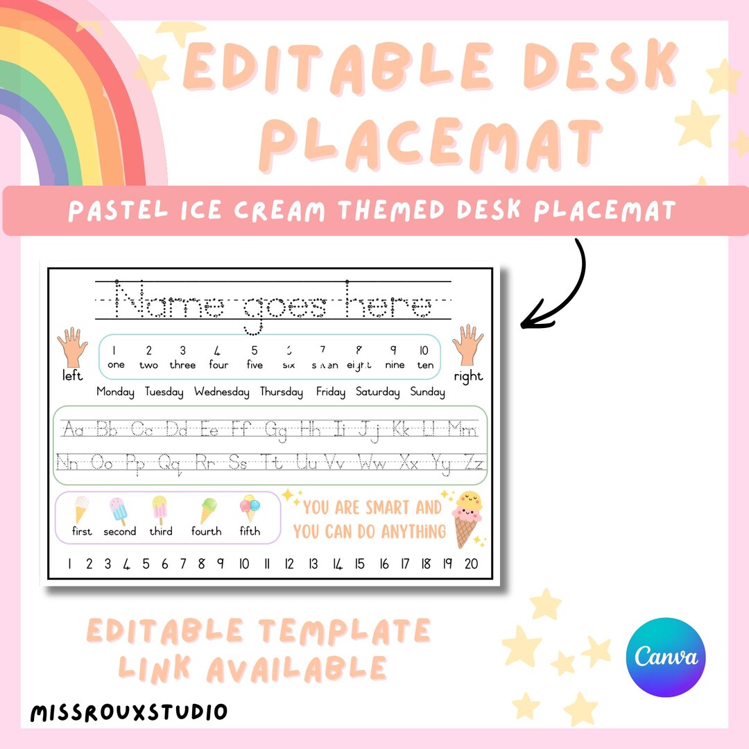 Editable Pastel Ice Cream Desk Placemat | Classroom Name Template ...