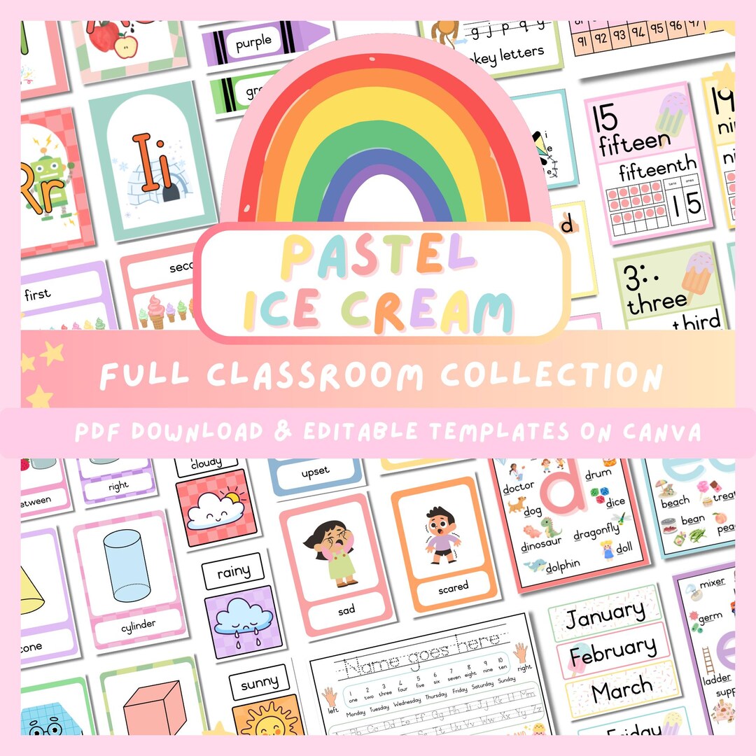 Pastel Ice Cream Classroom Decor Bundle | Printable, Editable Learning ...