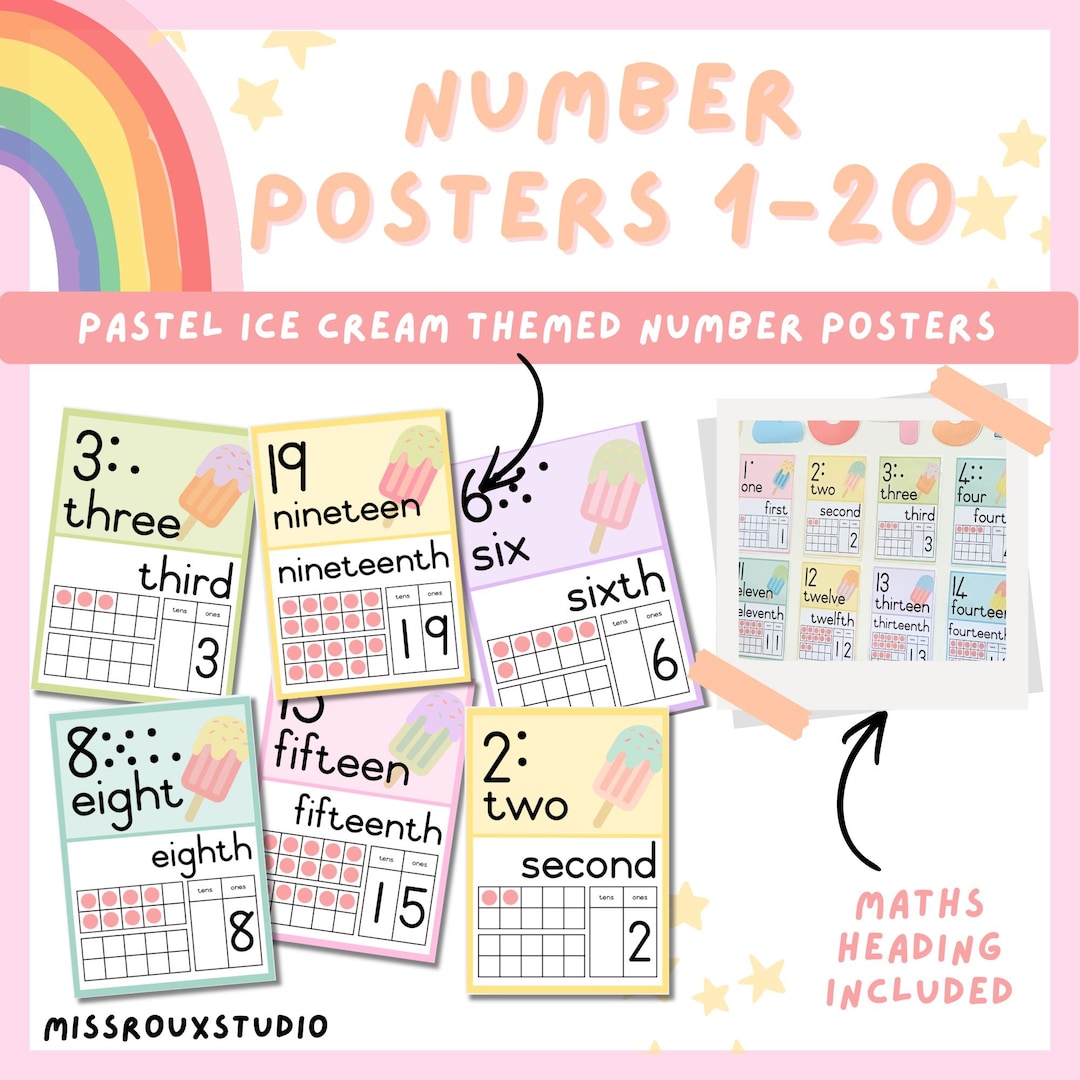 Pastel Classroom Number Posters 1 to 20 | Printable Maths Learning ...