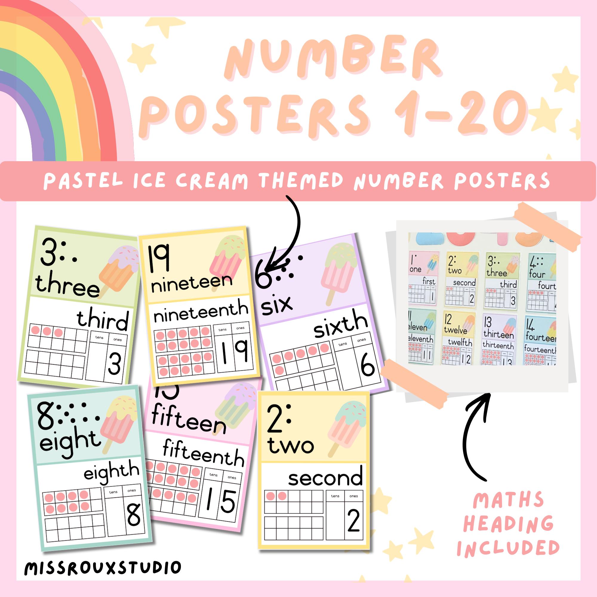 Pastel Classroom Number Posters 1 to 20 | Printable Maths Learning ...