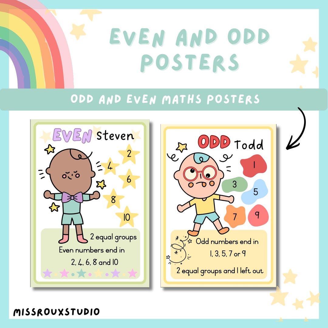 Pastel Classroom Even and Odd Posters | Printable Maths Learning Decor ...