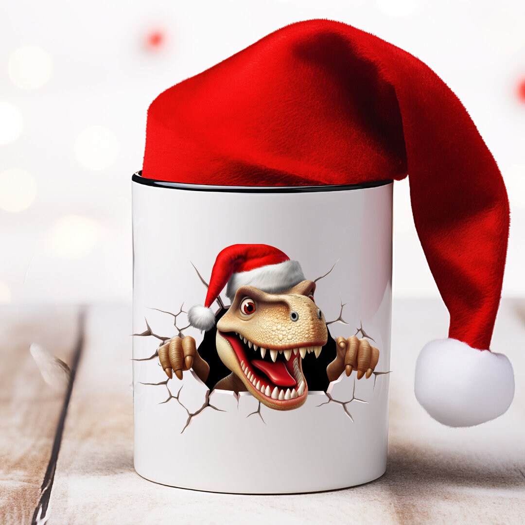 Roaring Holiday Cheer: 3D Dinosaur Santa Mug - Etsy