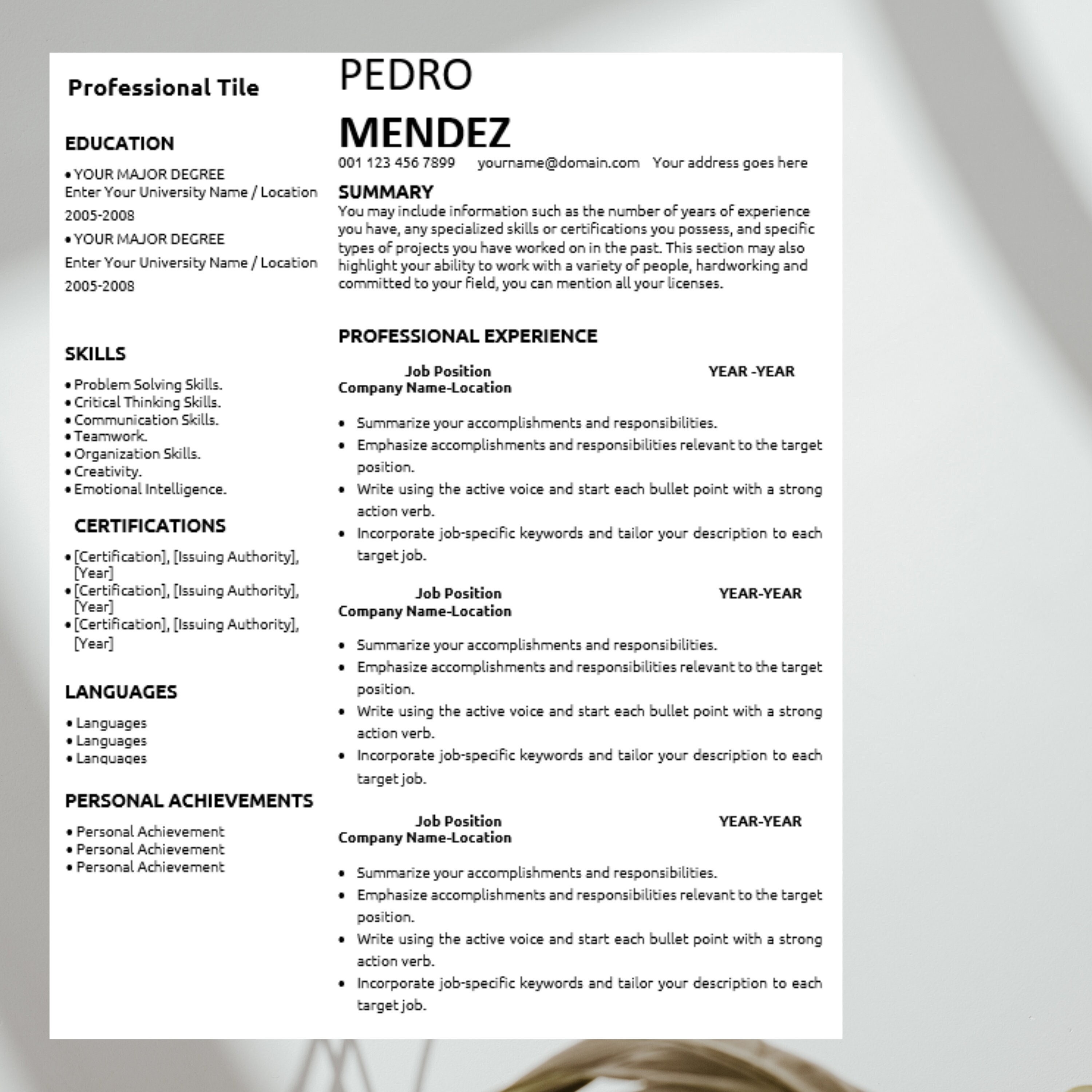 Minimalist CV Template Modern Template in Word Creative Resume Sample ...