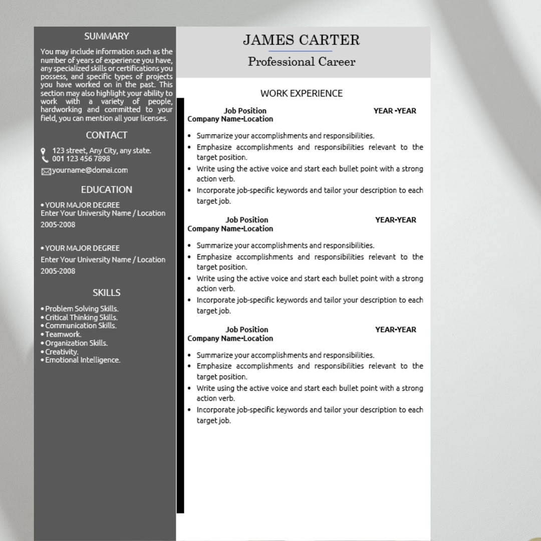 Modern CV Template in Word Creative Resume Sample,professional CV ...