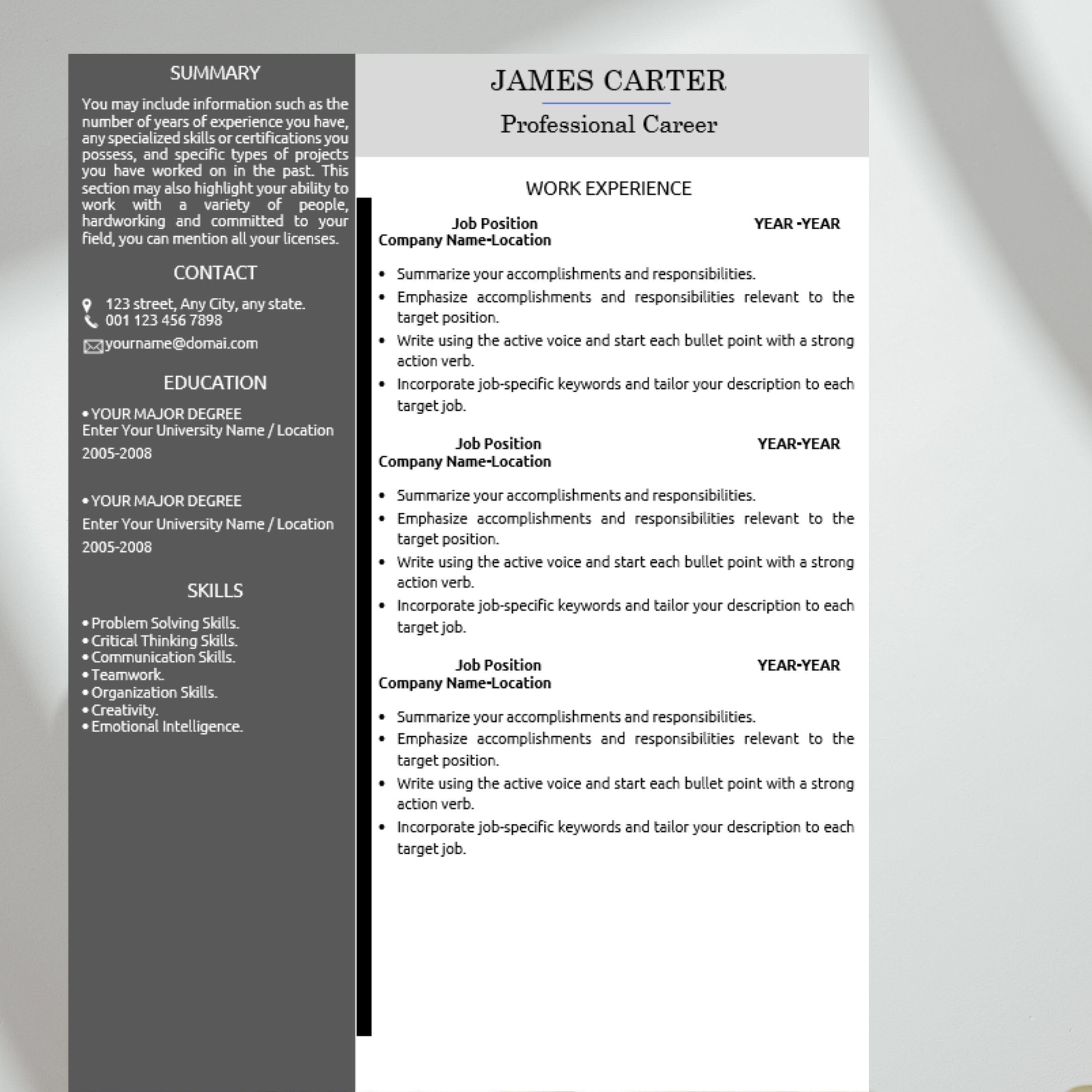 Modern CV Template in Word Creative Resume Sample,professional CV ...