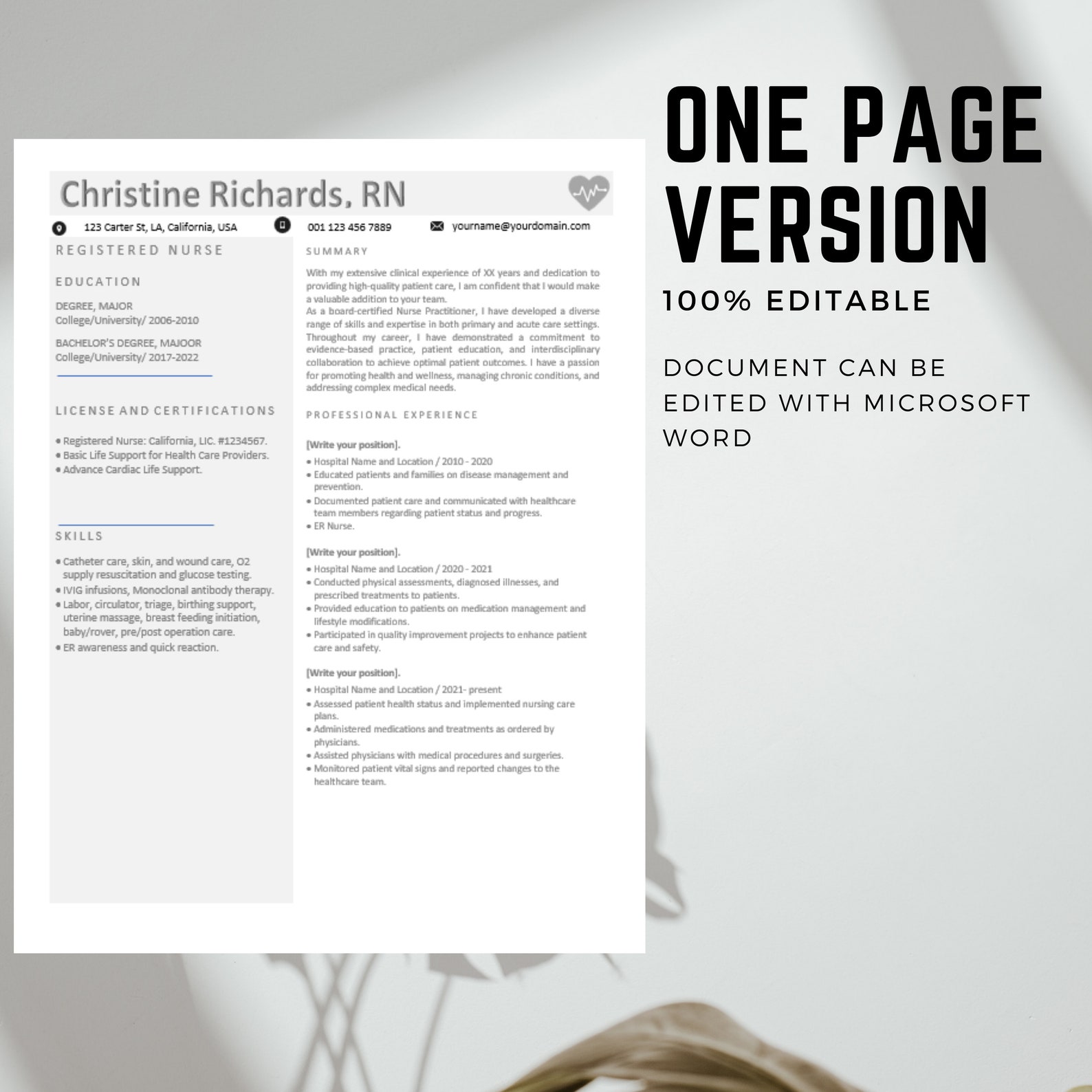 Registered Nurse CV Template Modern Template in Word Creative CV Sample ...