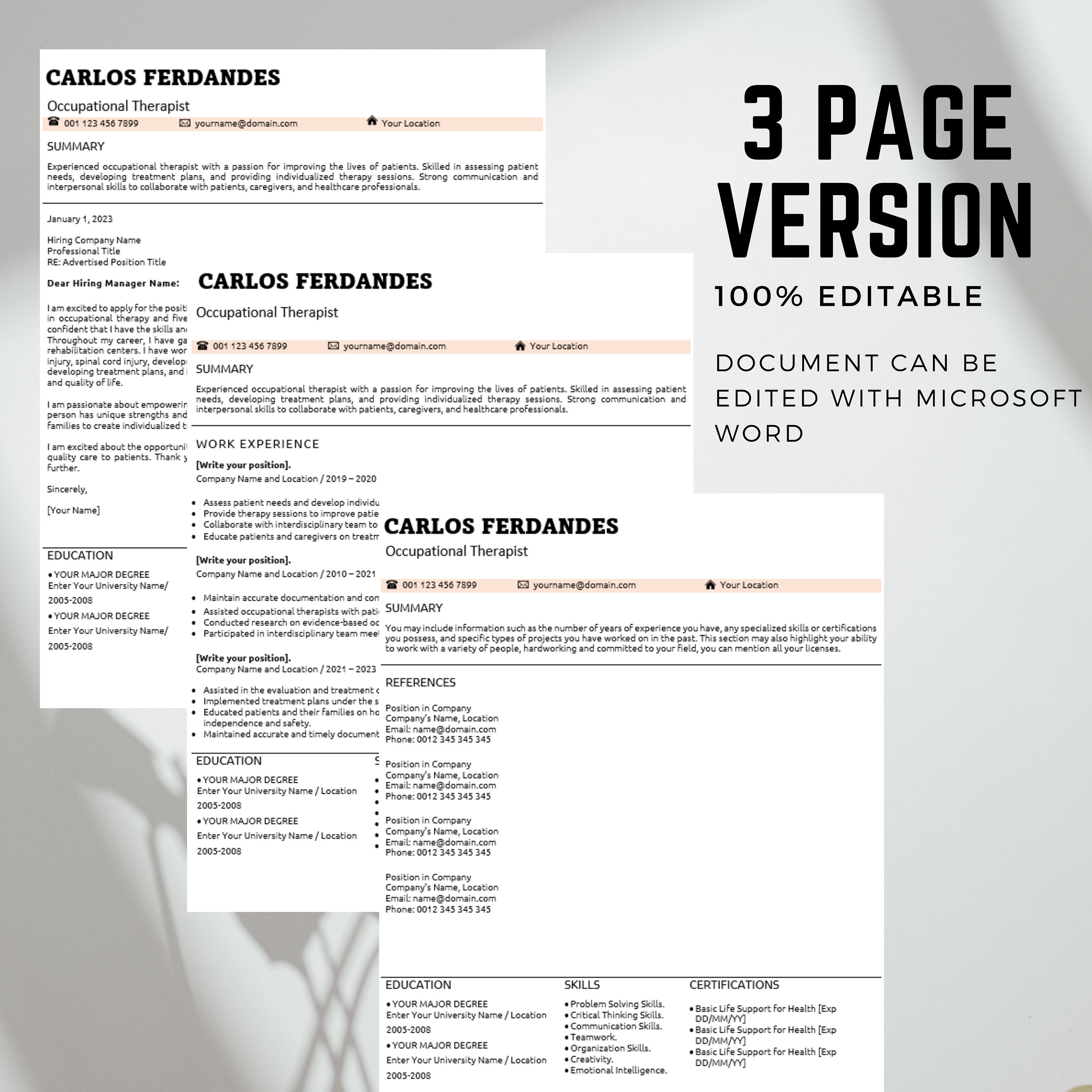 Occupational Therapist CV Template Modern Template in Word Creative ...
