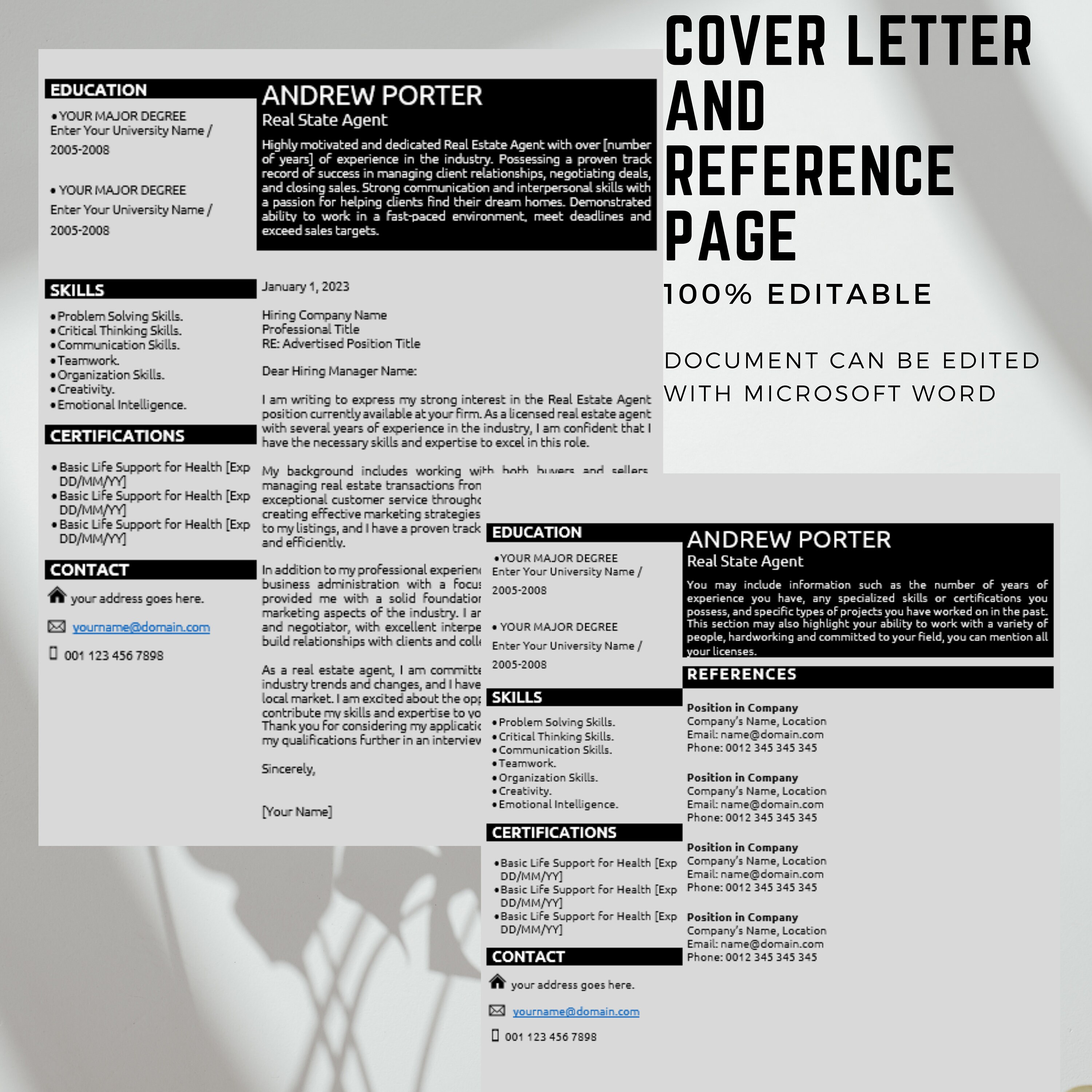 Real Estate Agent CV Template Modern Template in Word Realtor Resume ...