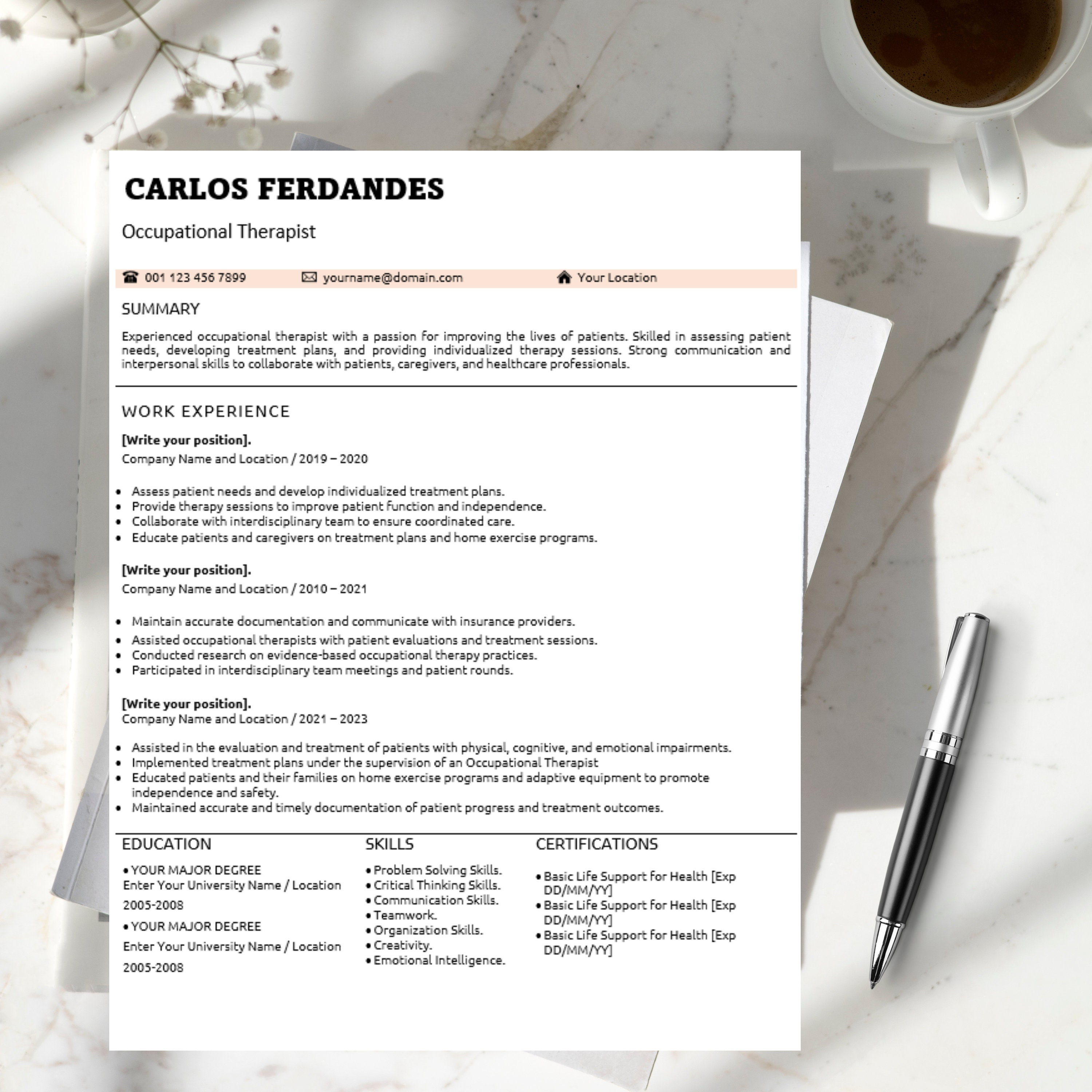 Occupational Therapist CV Template Modern Template in Word Creative ...
