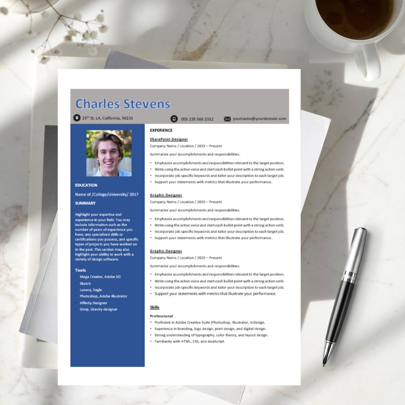 Graphic Designer Photo Resume Template Modern Template in Word Creative ...
