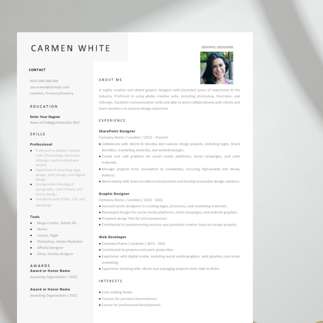 Graphic Designer Photo Resume Template Modern Template in Word Creative ...