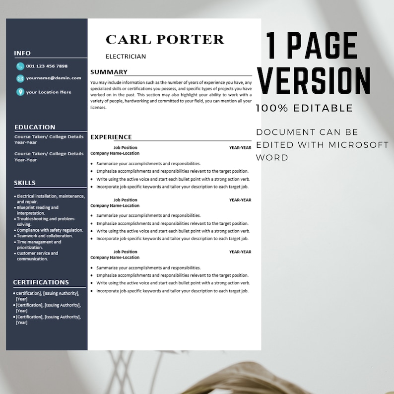 Electrician CV Template Modern Template in Word Creative Resume Sample ...