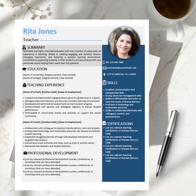Teachers Resume Template Modern Template in Word Creative Resume Sample ...