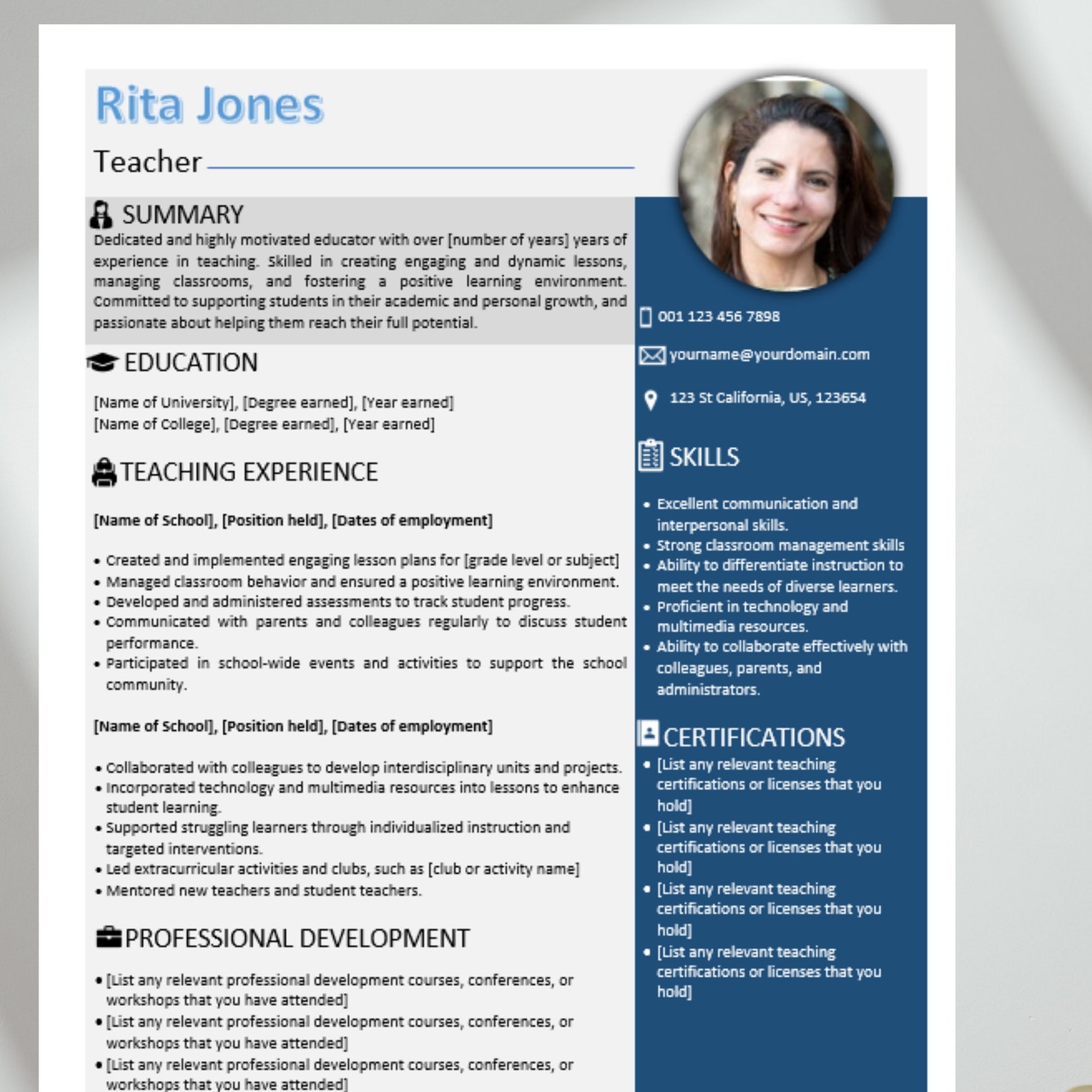 Teachers Resume Template Modern Template in Word Creative Resume Sample ...