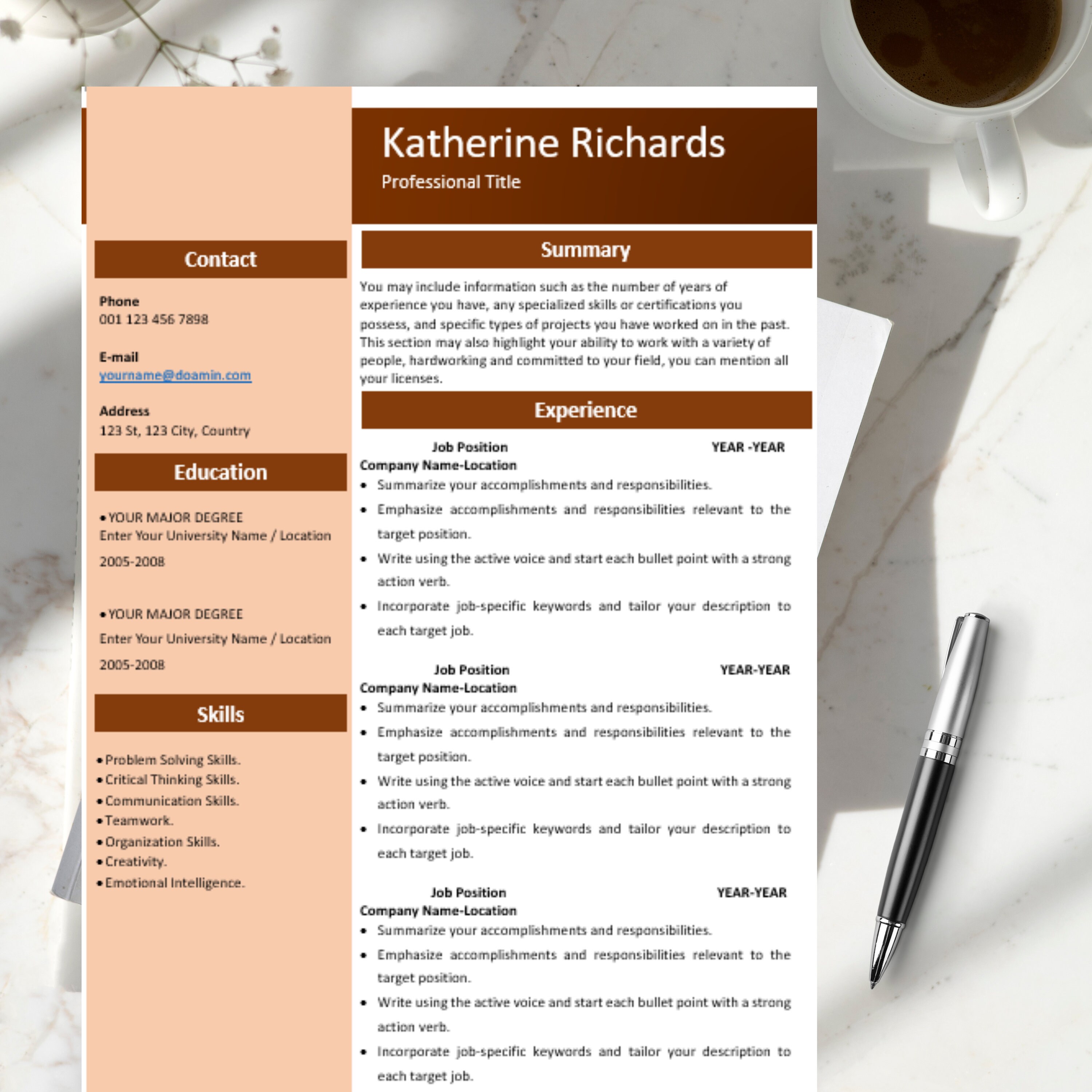 Professional CV Template in Word Creative Resume Sample,modern CV ...