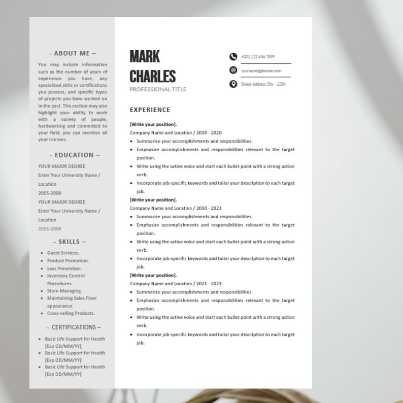 Minimalist CV Template Modern Template in Word Creative Resume Sample ...
