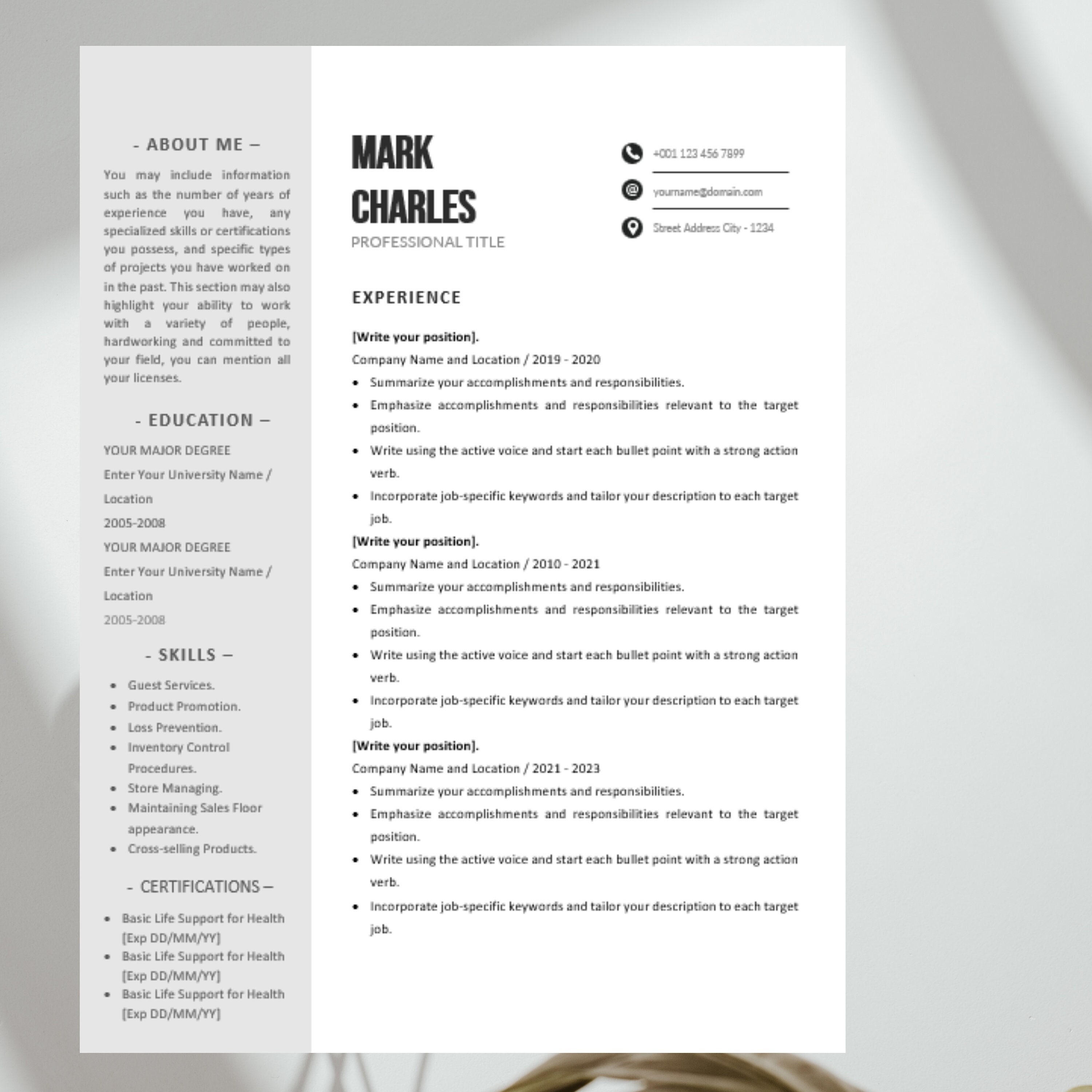 Minimalist CV Template Modern Template in Word Creative Resume Sample ...