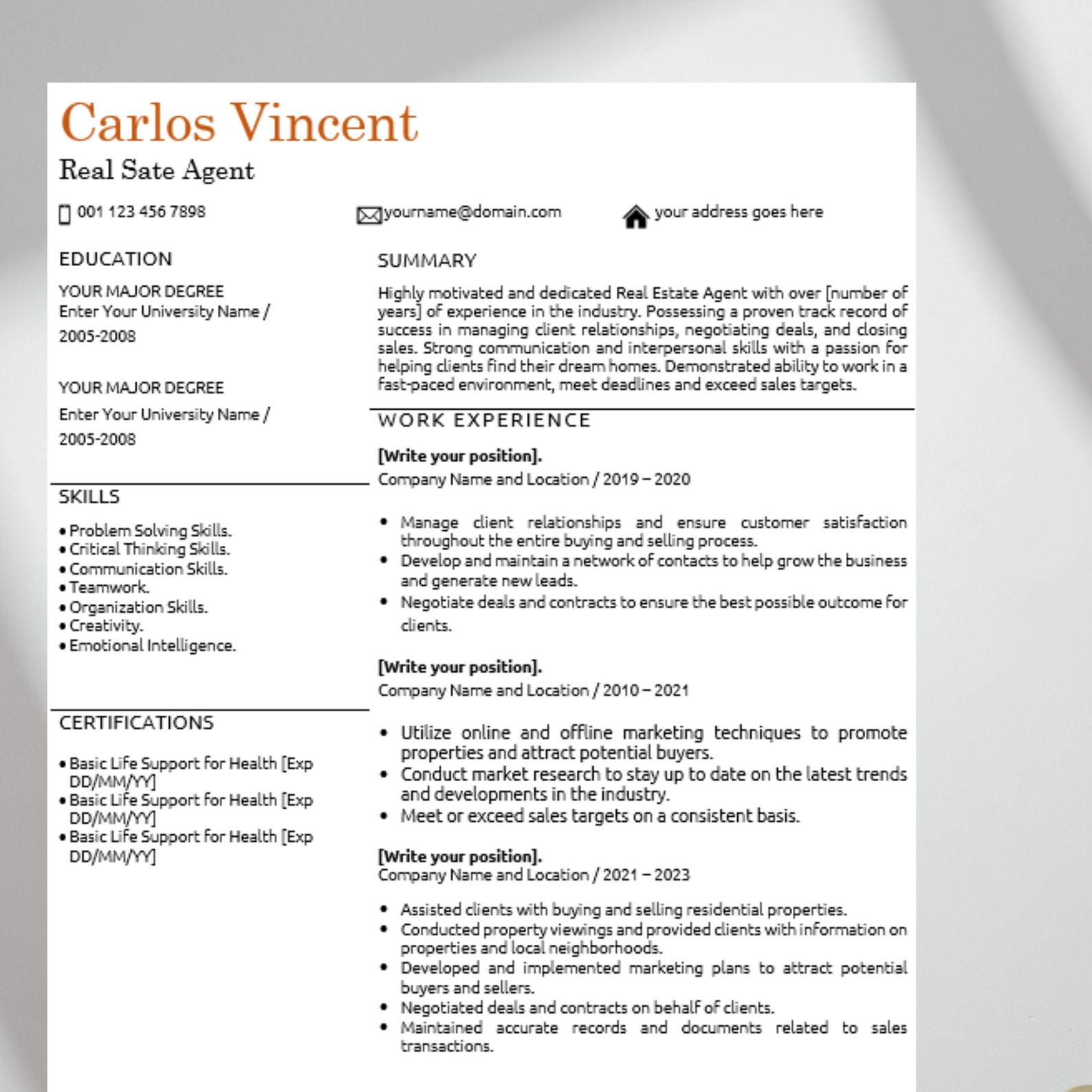 Real Estate Agent CV Template Modern Template in Word Realtor Resume ...