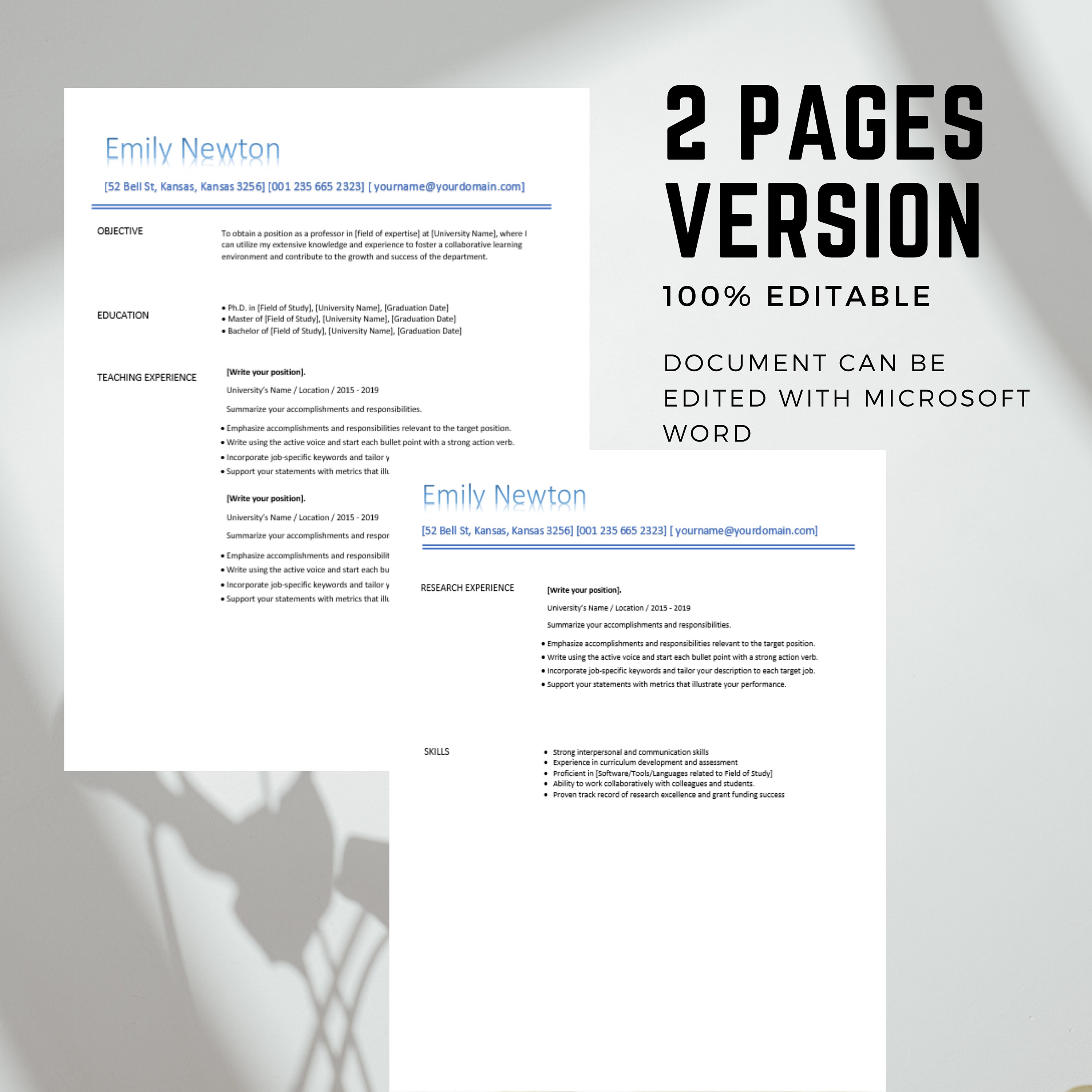 Professor Resume Template Modern Template in Word Creative Resume ...