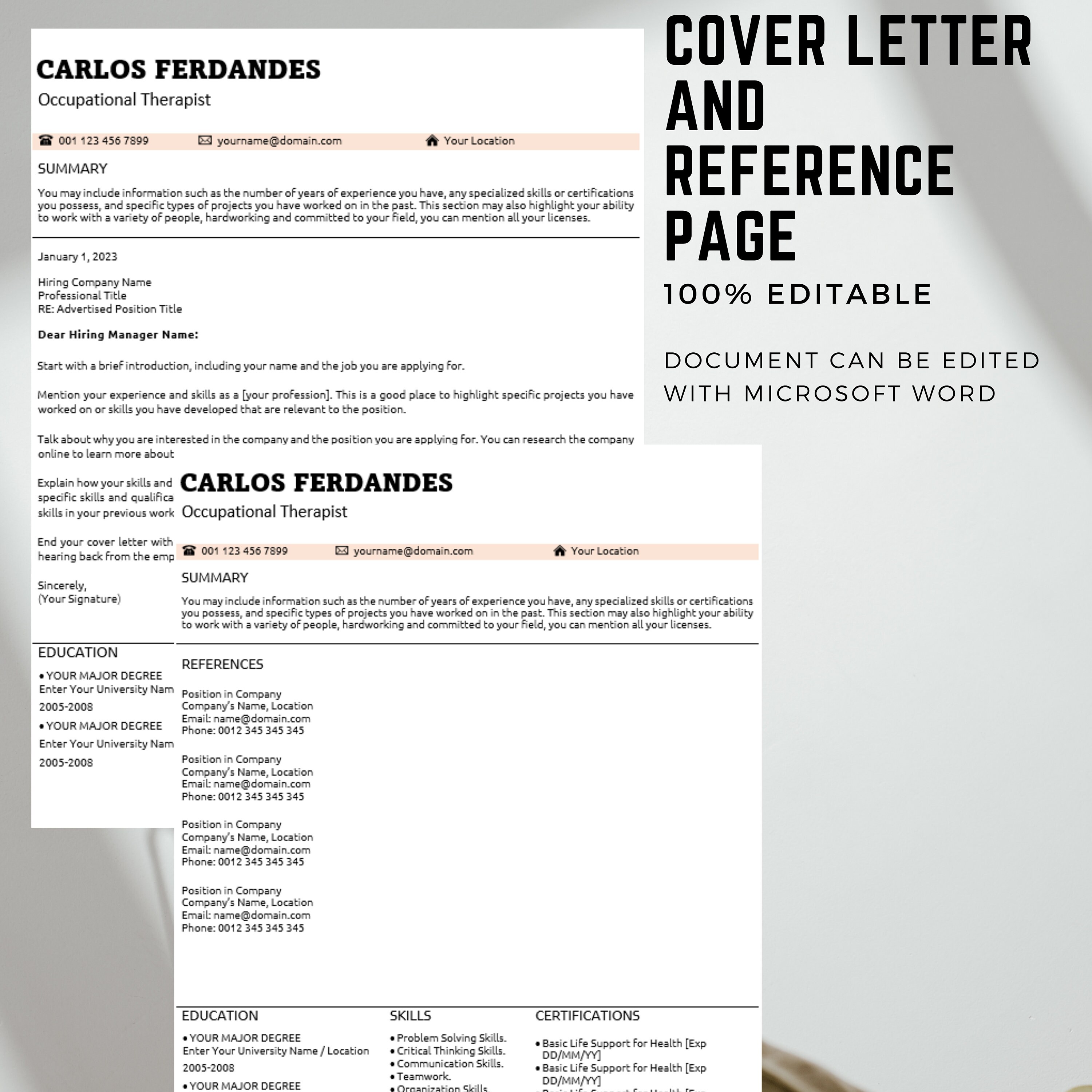 Occupational Therapist CV Template Modern Template in Word Creative ...