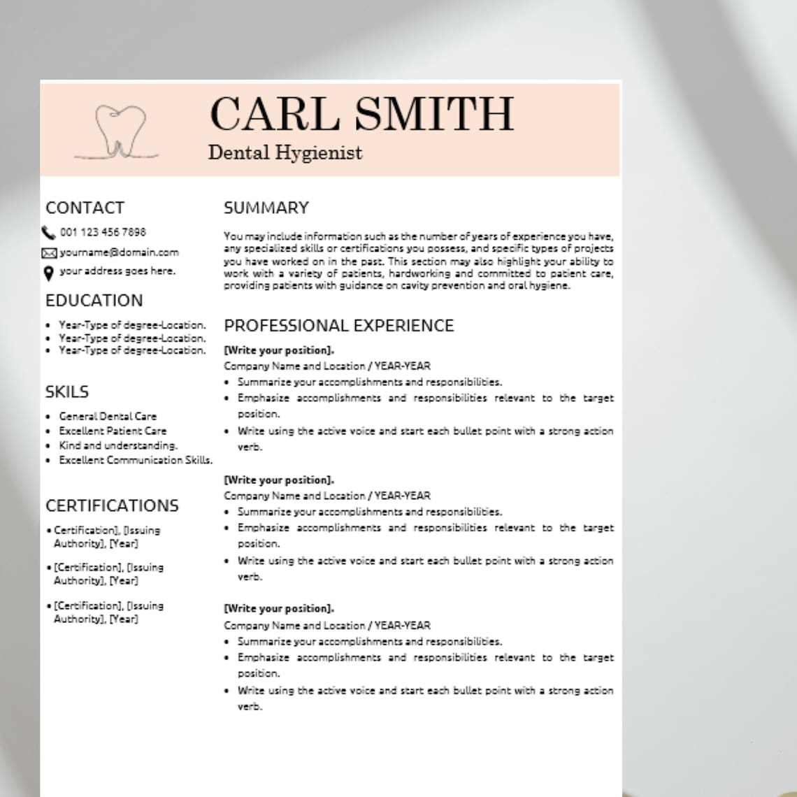 Dental Hygienist CV Template Modern Template in Word Dental Assistant ...