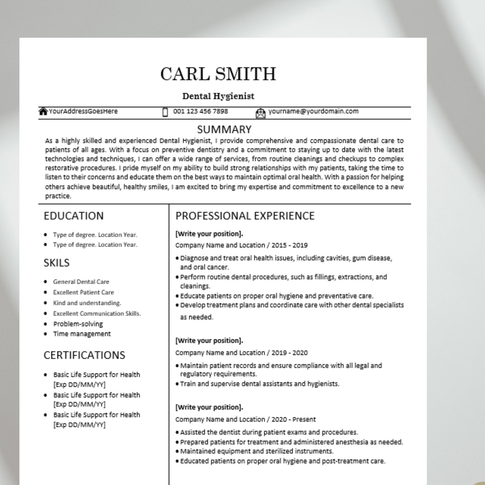 Dental Hygienist CV Template Modern Template in Msword Creative Resume ...