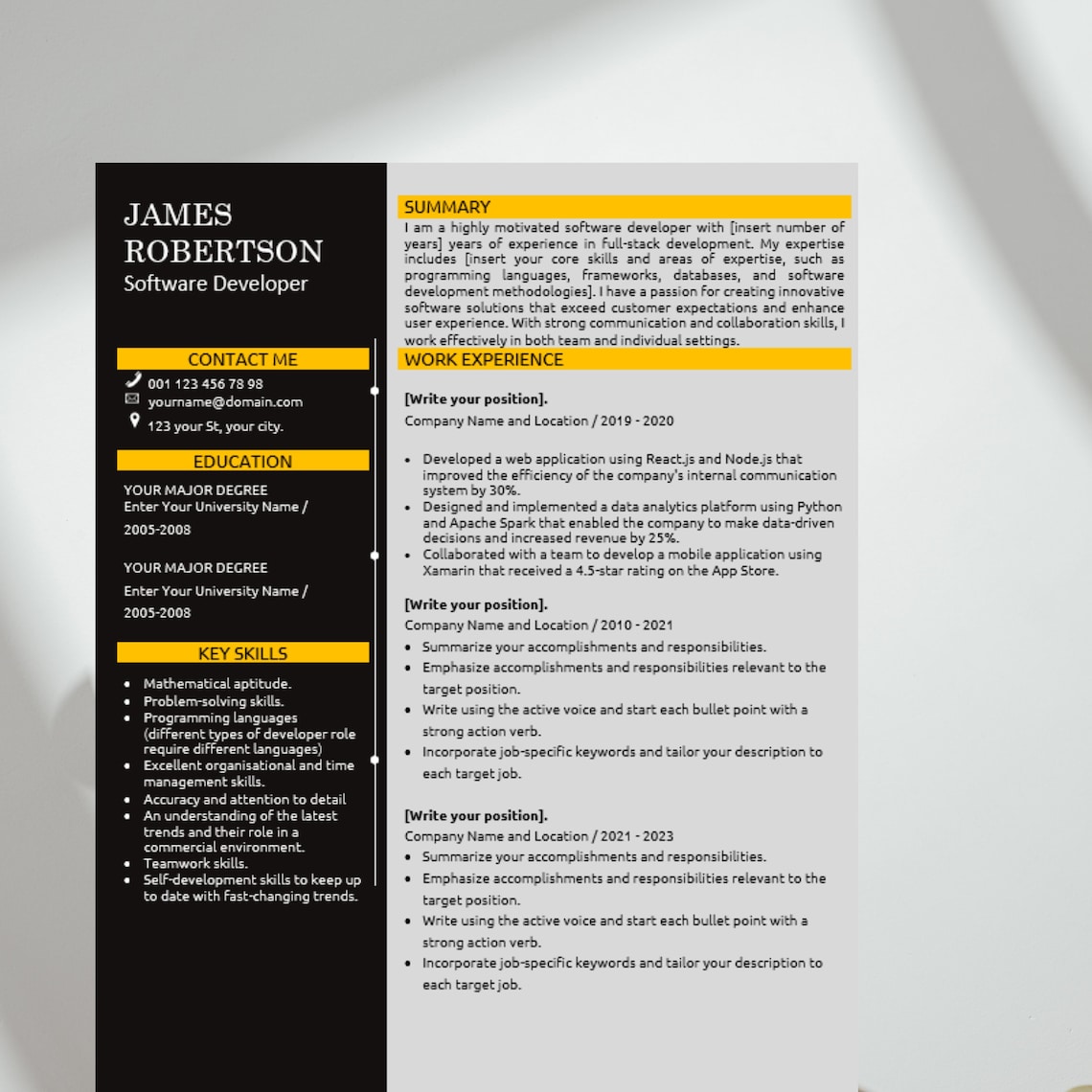 Software Developer CV Template Modern Template in Word-creative Resume ...