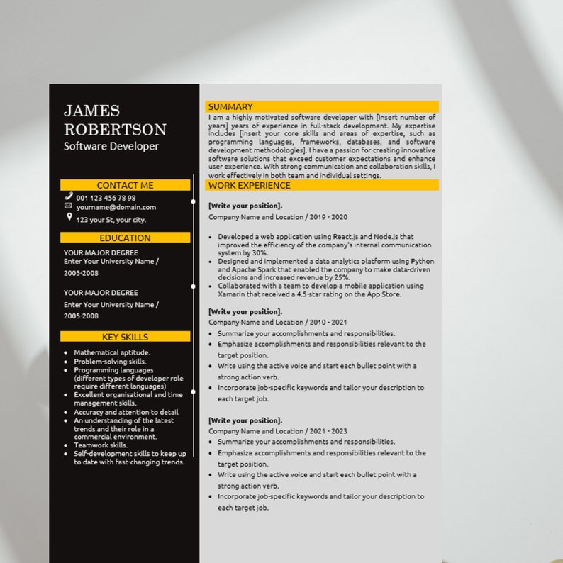 Software Developer CV Template Modern Template in Word-creative Resume ...