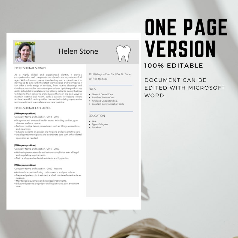 Dentist CV Template Modern Template in Word Dental Assistant Resume ...
