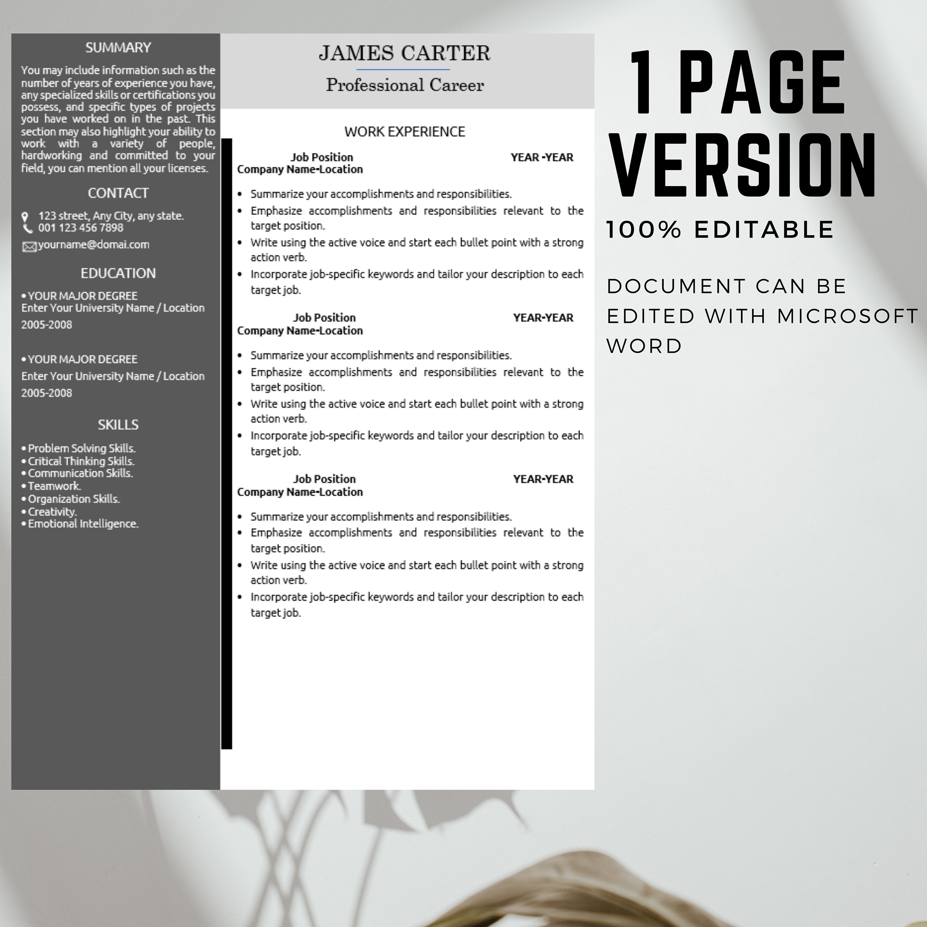 Modern CV Template in Word Creative Resume Sample,professional CV ...