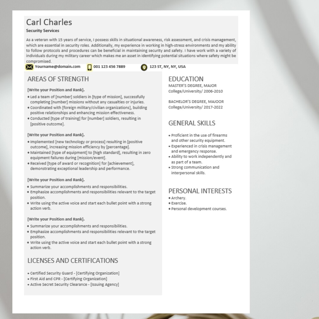 Military to Civilian Resume Template Modern Template in Word Creative ...