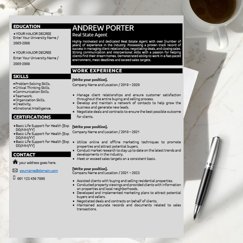 Real Estate Agent CV Template Modern Template in Word Realtor Resume ...