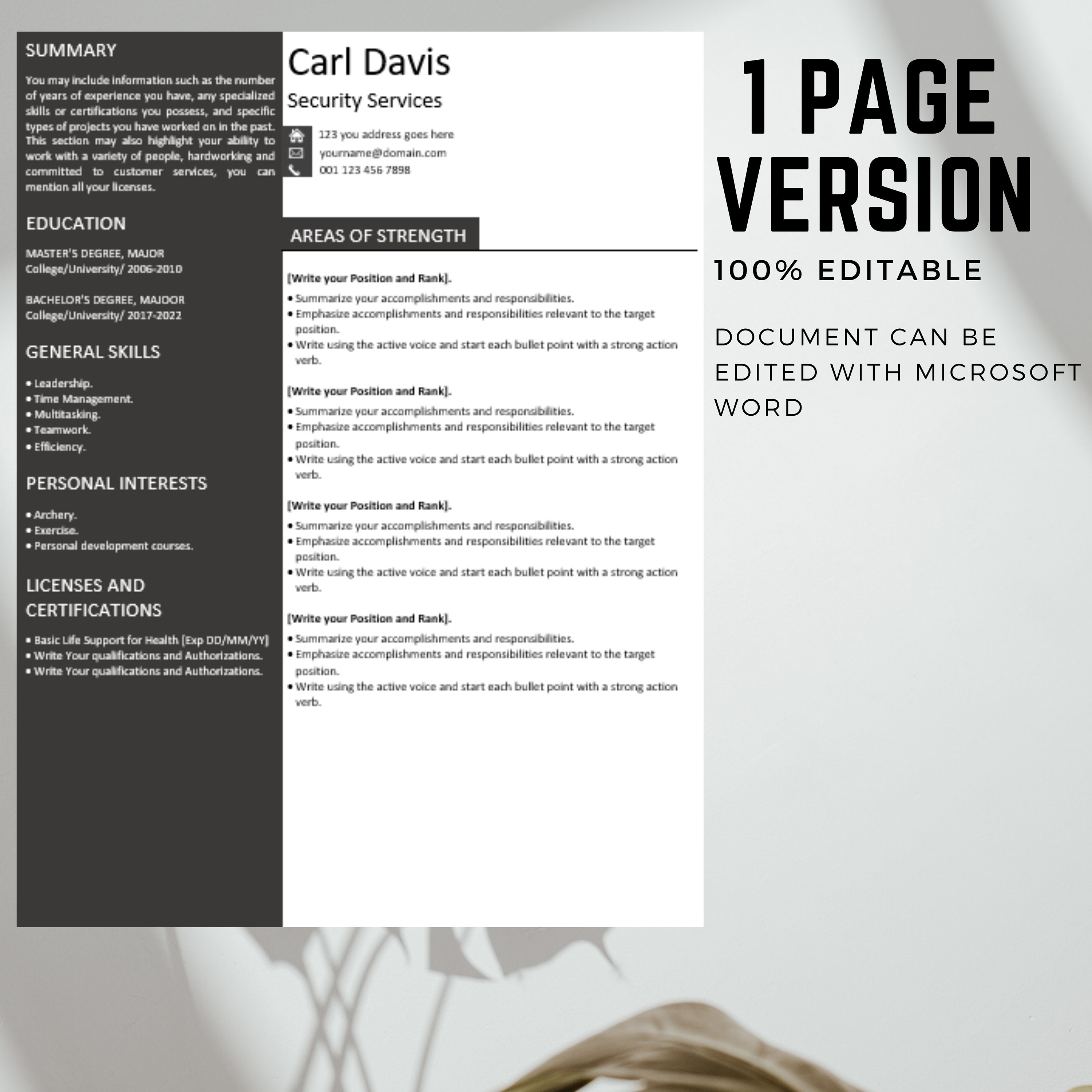 Military to Civilian Resume Template Modern Template in Word Creative ...