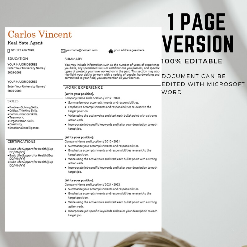 Real Estate Agent CV Template Modern Template in Word Realtor Resume ...