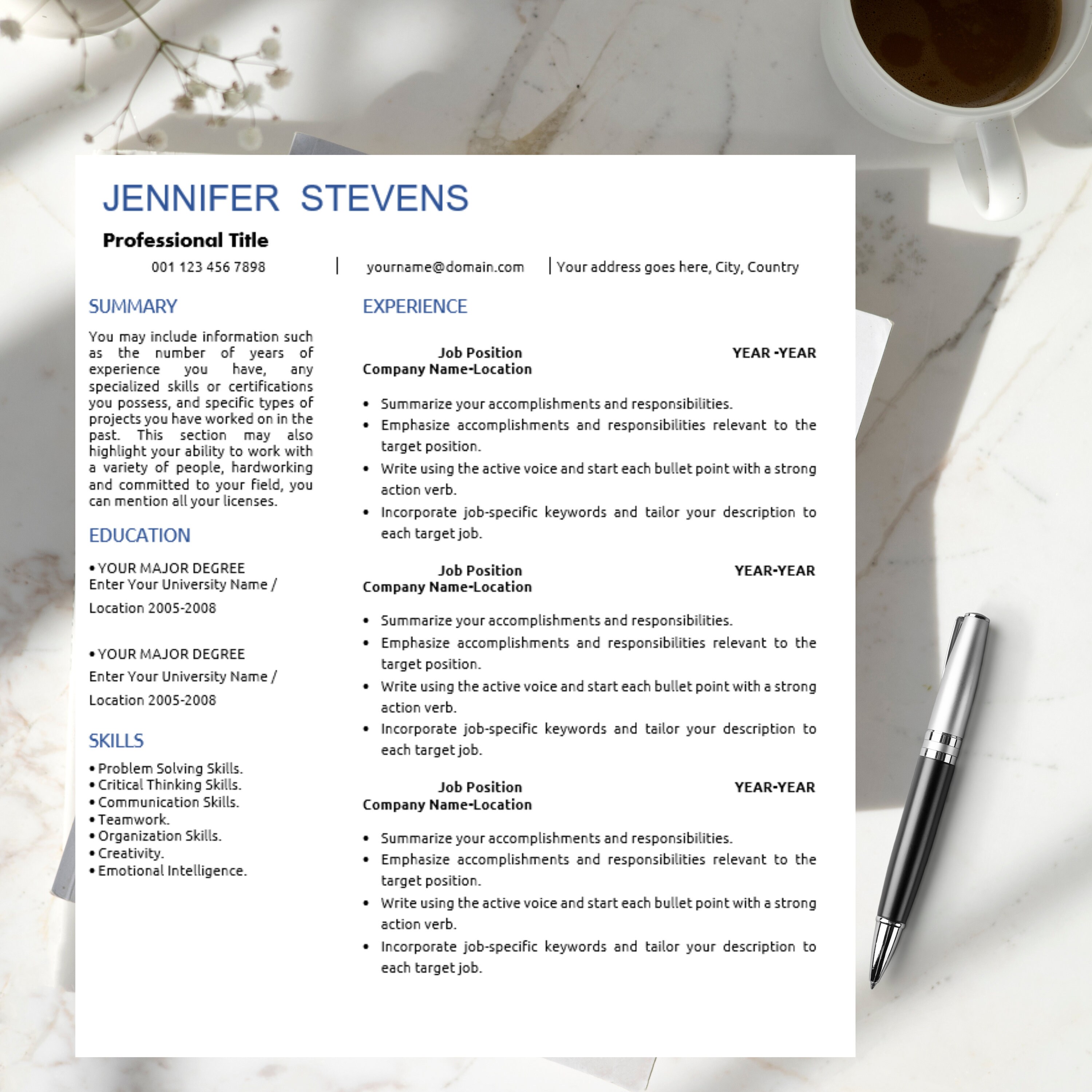 Professional CV Template in Word Creative Resume Sample,modern CV ...