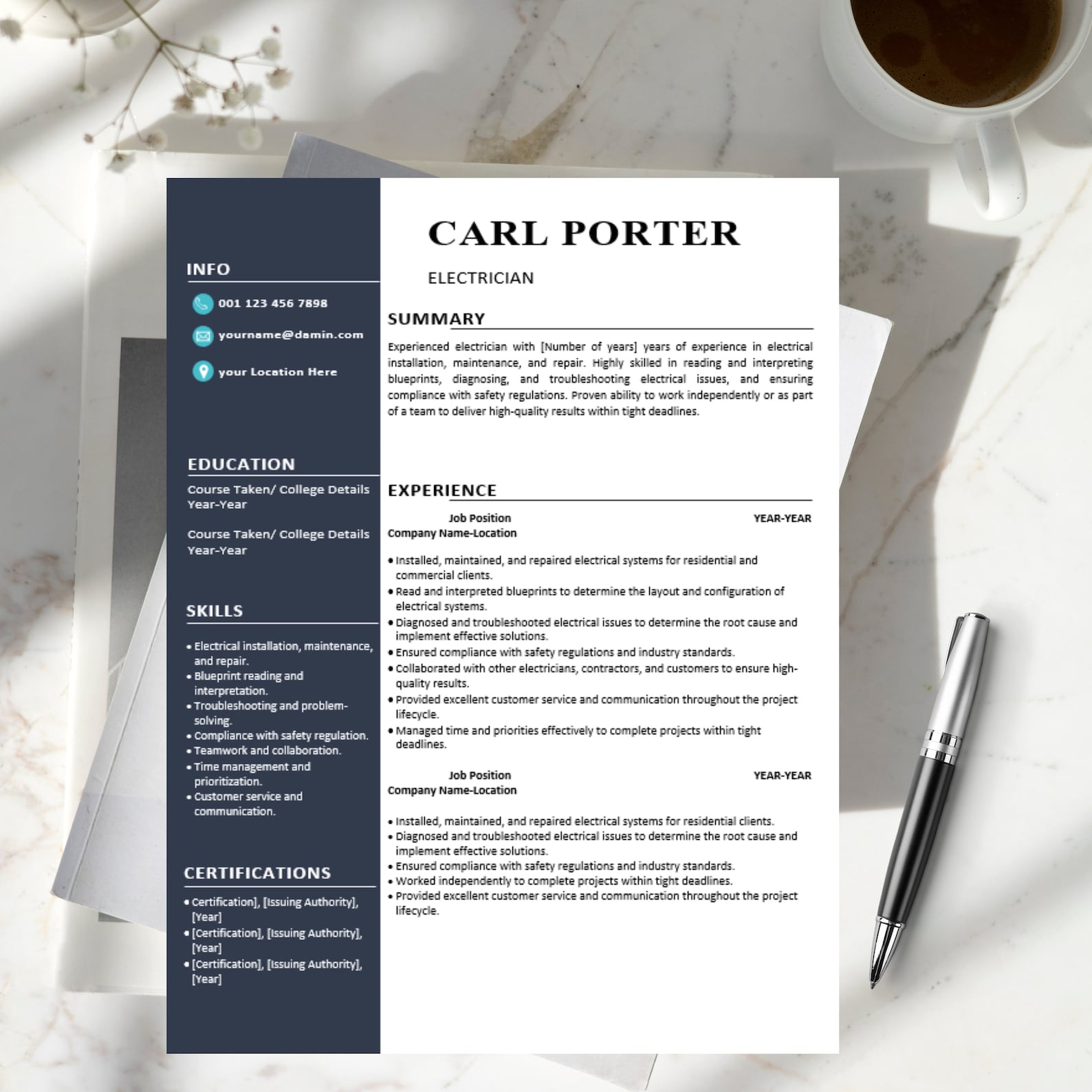 Electrician CV Template Modern Template in Word Creative Resume Sample ...
