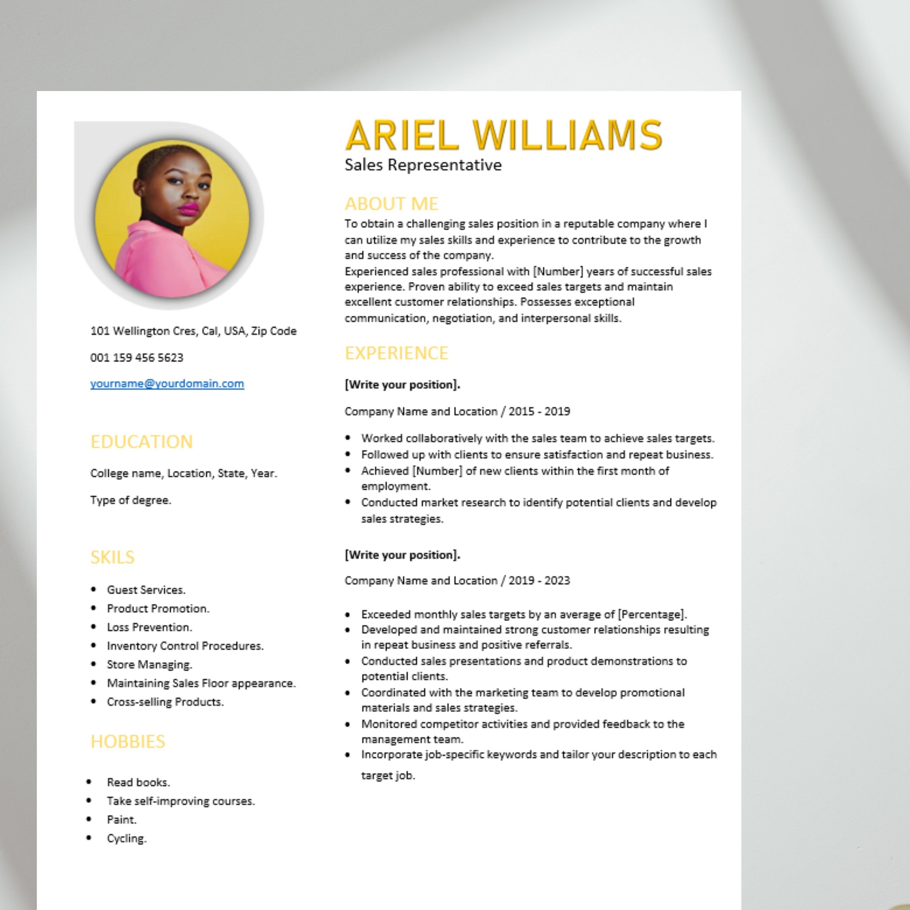 Sales Representative CV Template Modern Template in Word Creative ...