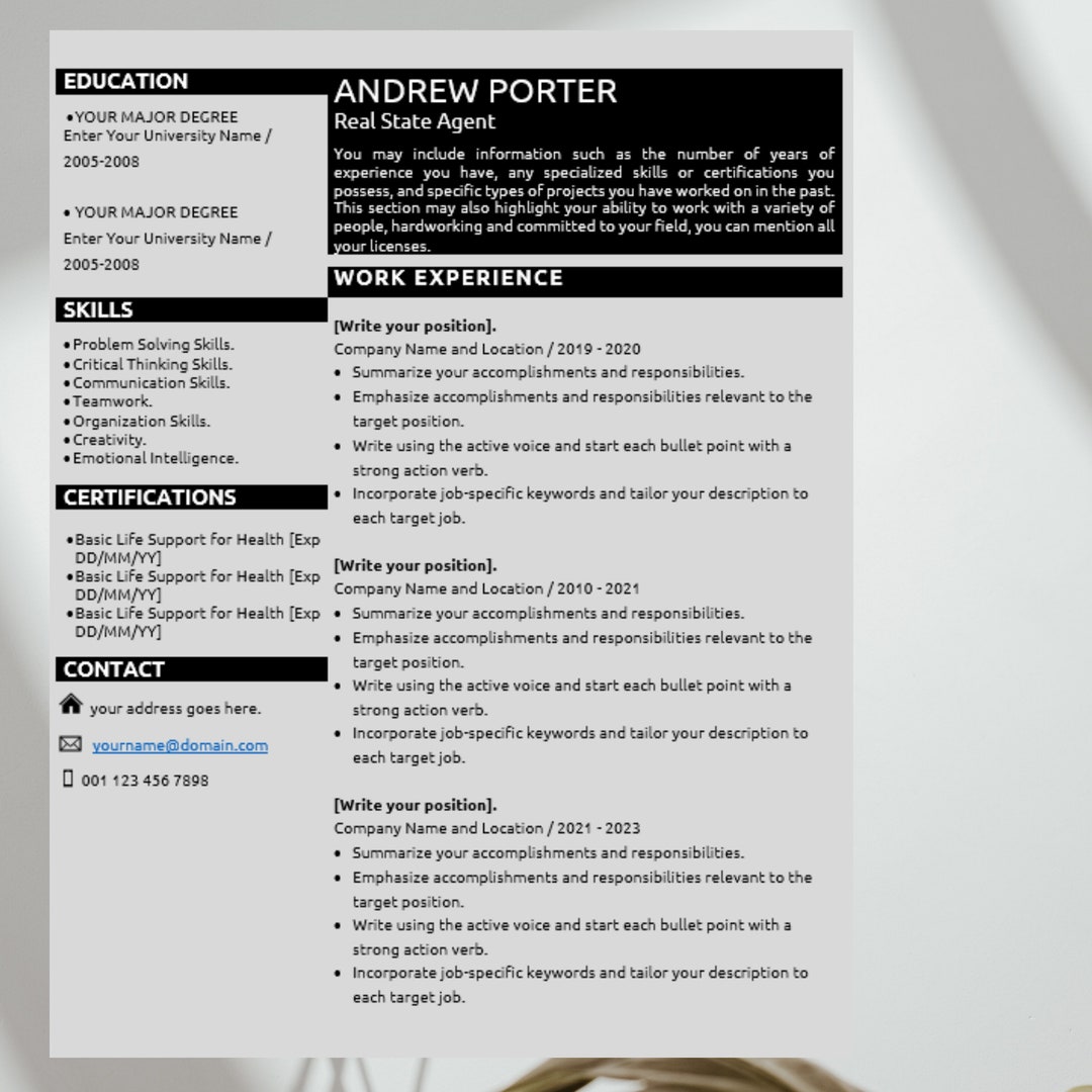 Real Estate Agent CV Template Modern Template in Word Realtor Resume ...