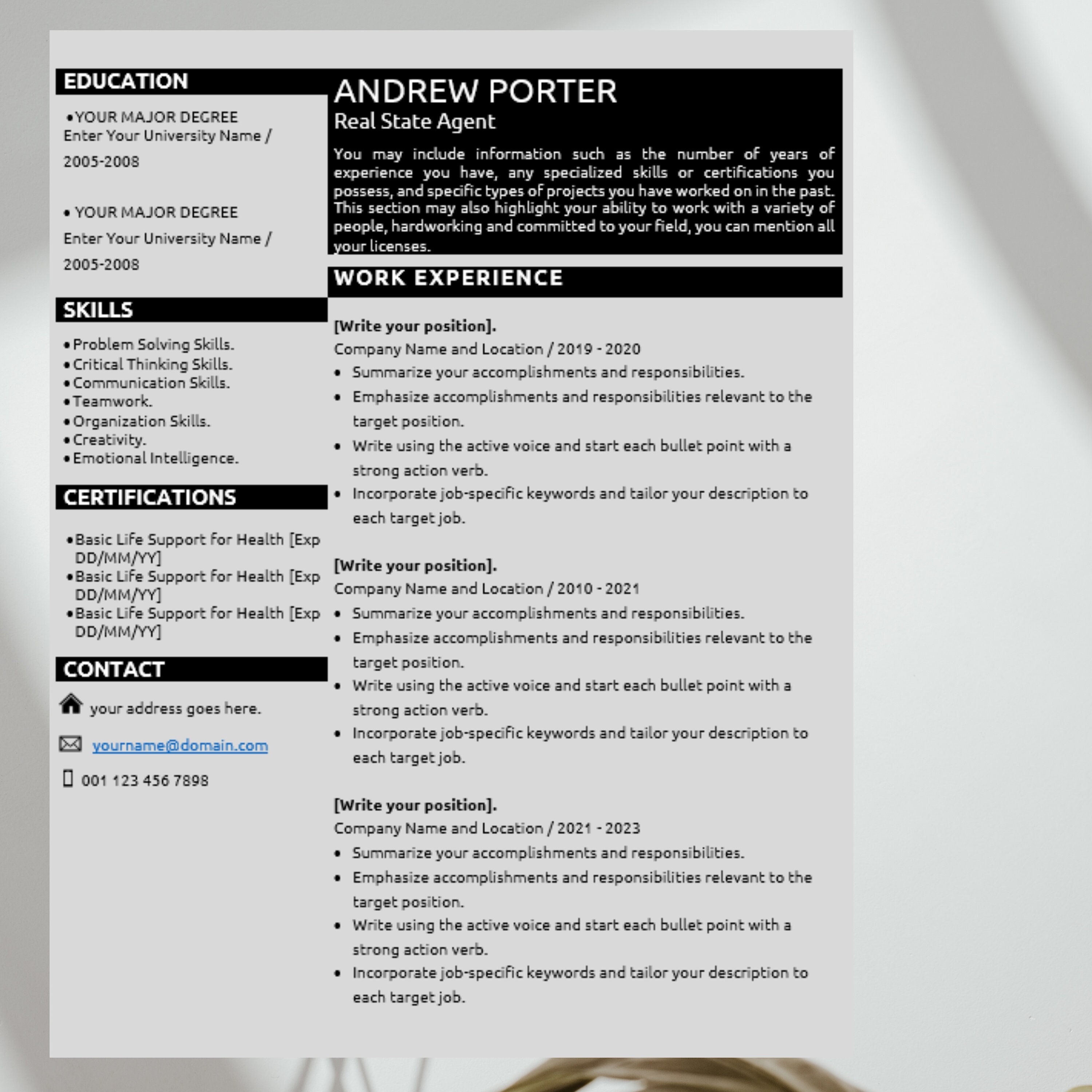 Real Estate Agent CV Template Modern Template in Word Realtor Resume ...