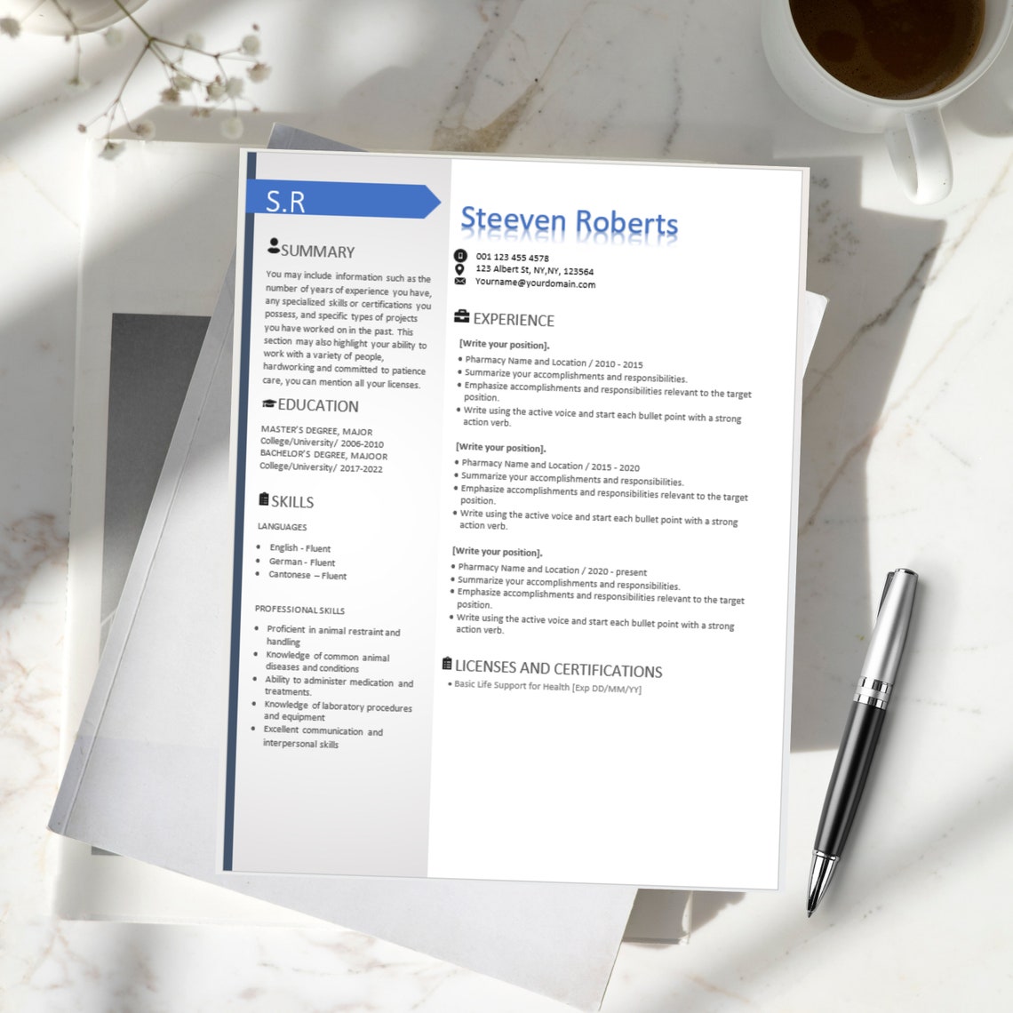 Resume Template for Vet Assistant Modern Template in Word Stylish ...