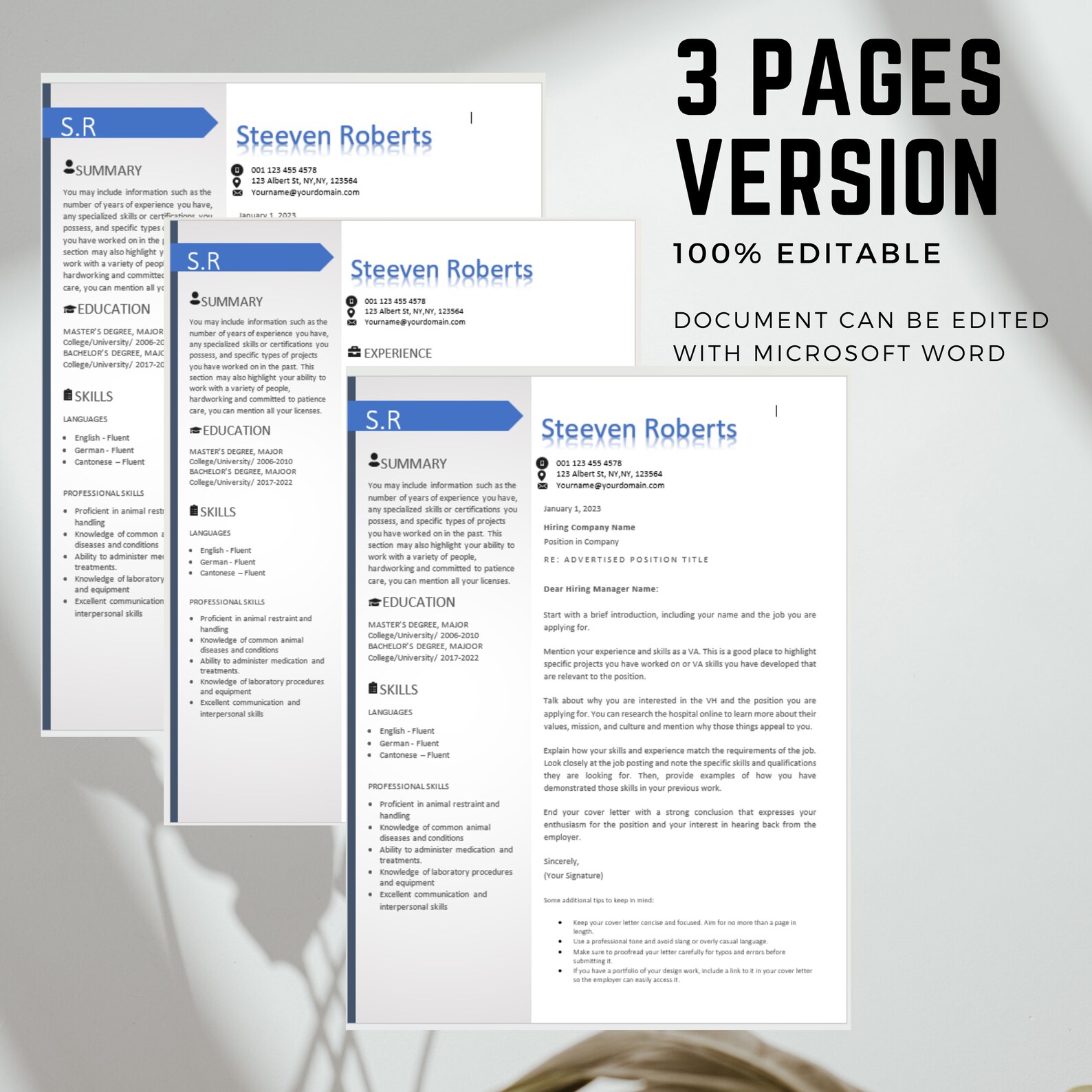 Resume Template for Vet Assistant Modern Template in Word Stylish ...