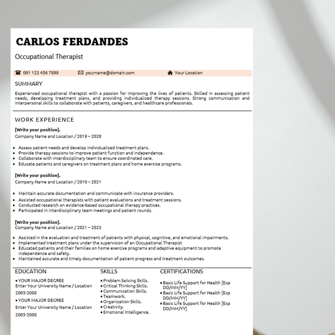 Occupational Therapist CV Template Modern Template in Word Creative ...
