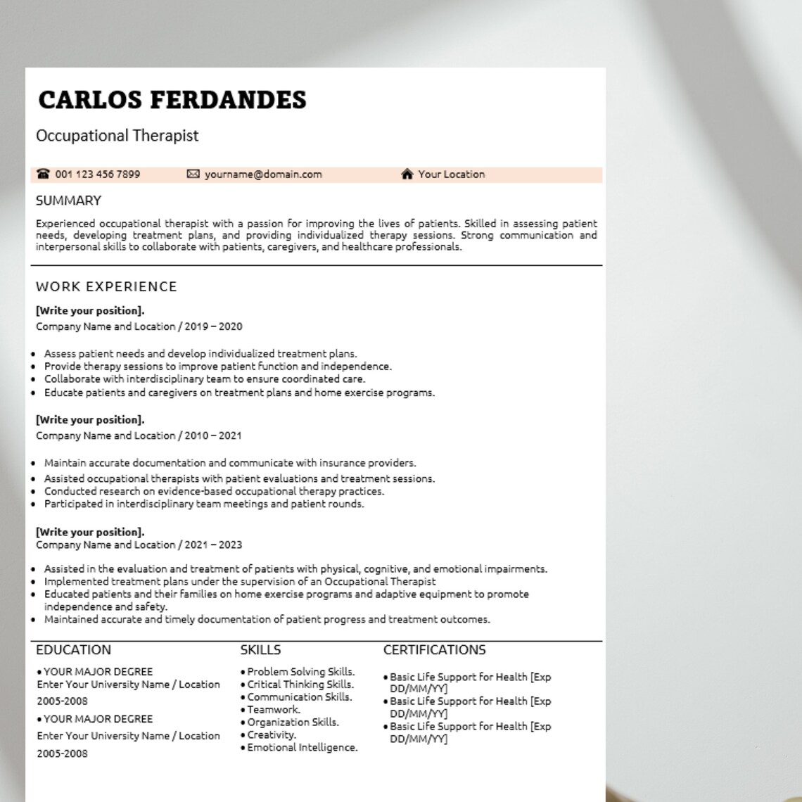 Occupational Therapist CV Template Modern Template in Word Creative ...