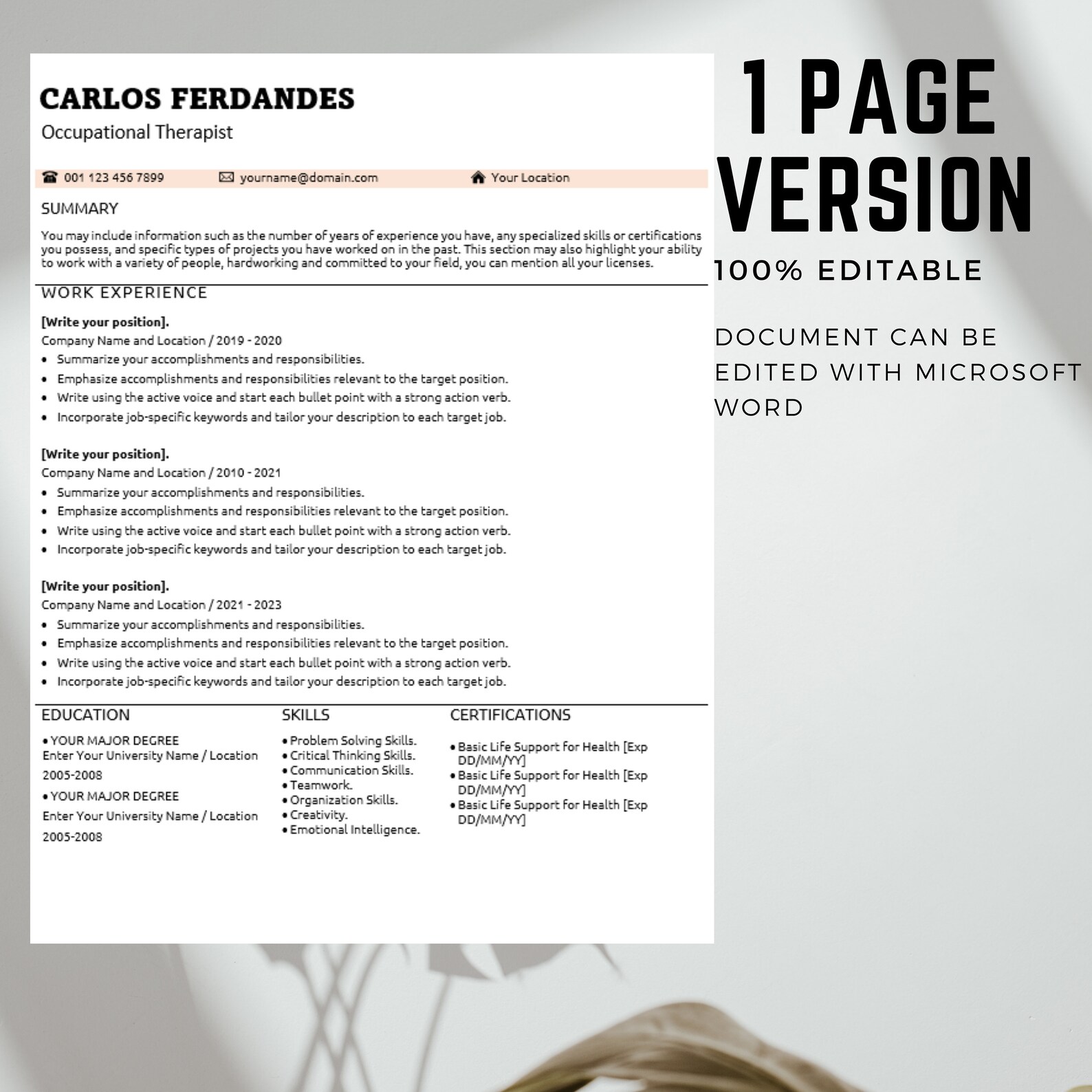 Occupational Therapist CV Template Modern Template in Word Creative ...