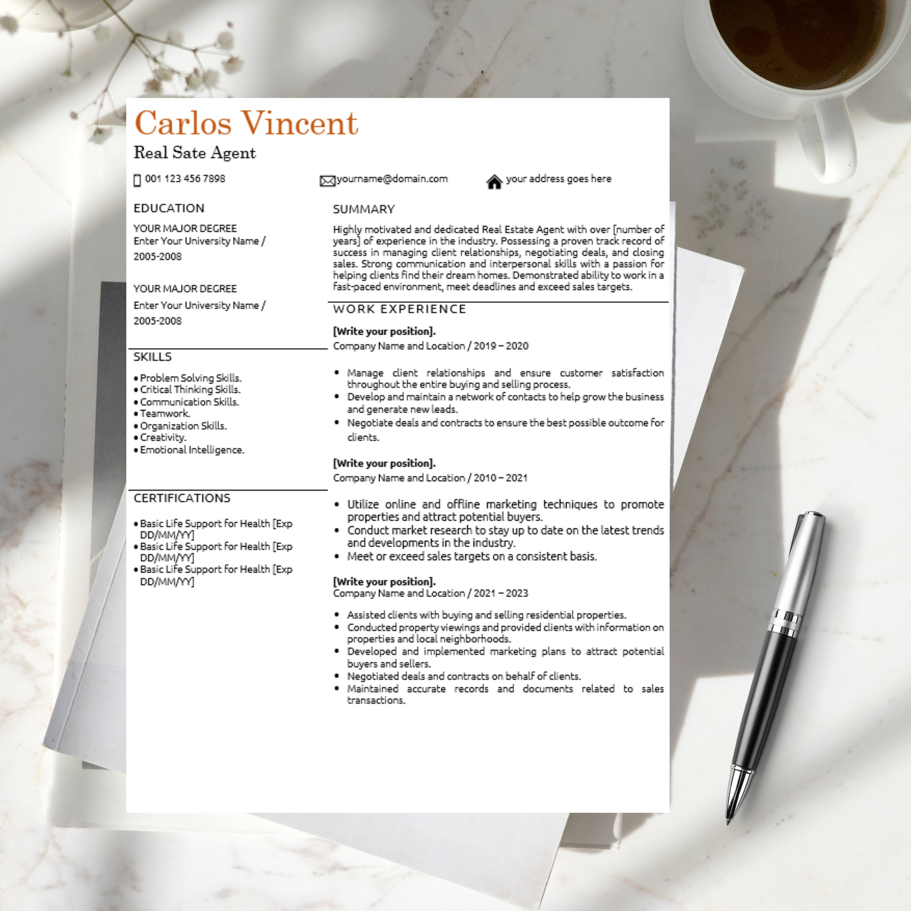 Real Estate Agent CV Template Modern Template in Word Realtor Resume ...