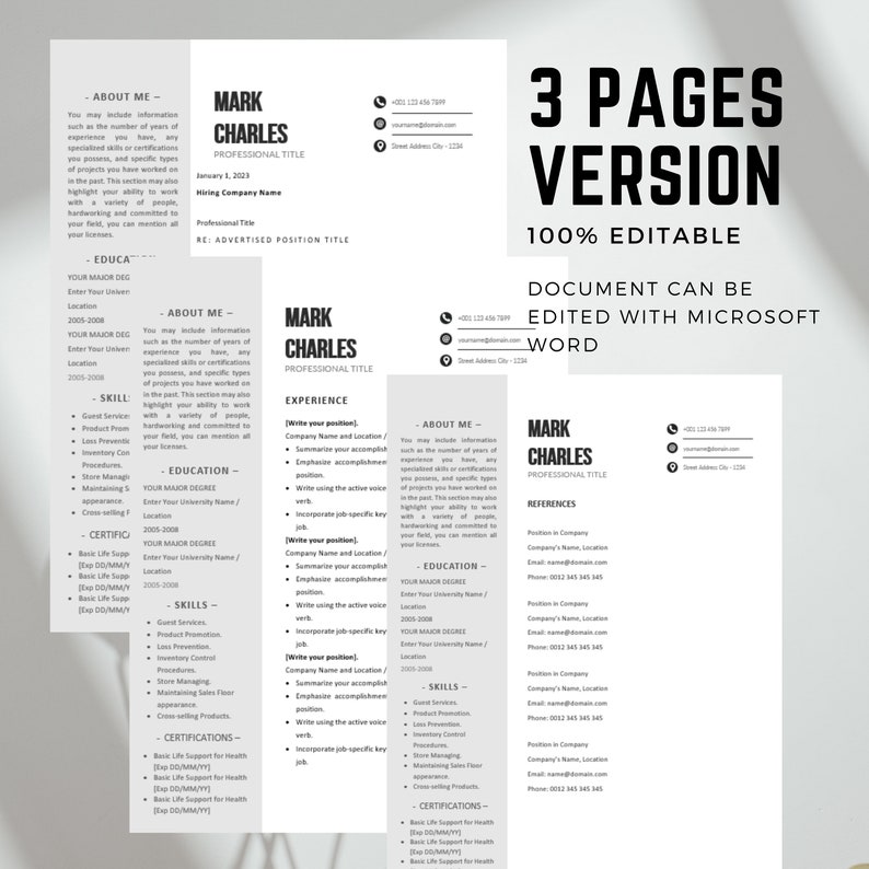 Minimalist CV Template Modern Template in Word Creative Resume Sample ...